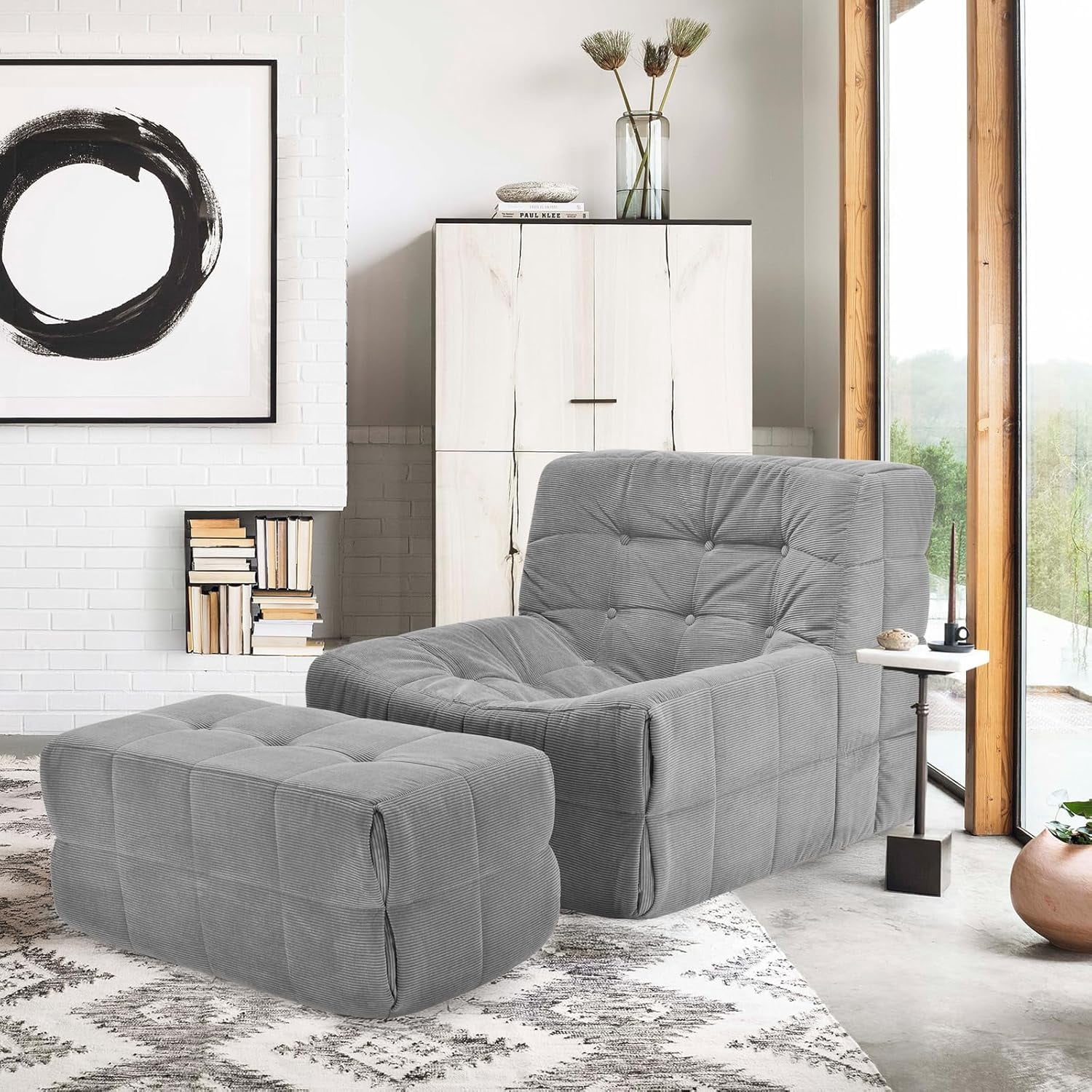 STARY Bean Bag Chair for Adults with Ottoman, Oversized Beanbag Chairs ...