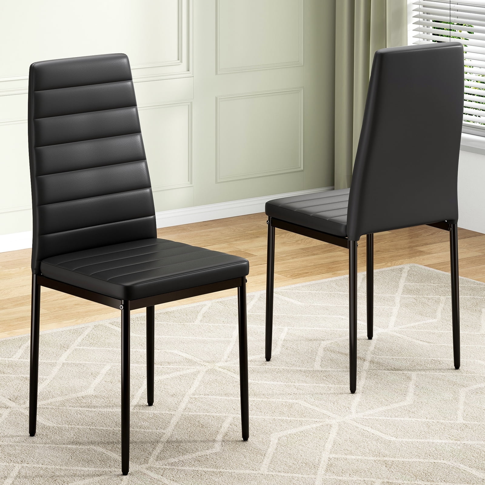 STARY Black Dining Chairs Set of 2 for Kitchen Room,PU Leather Kitchen ...