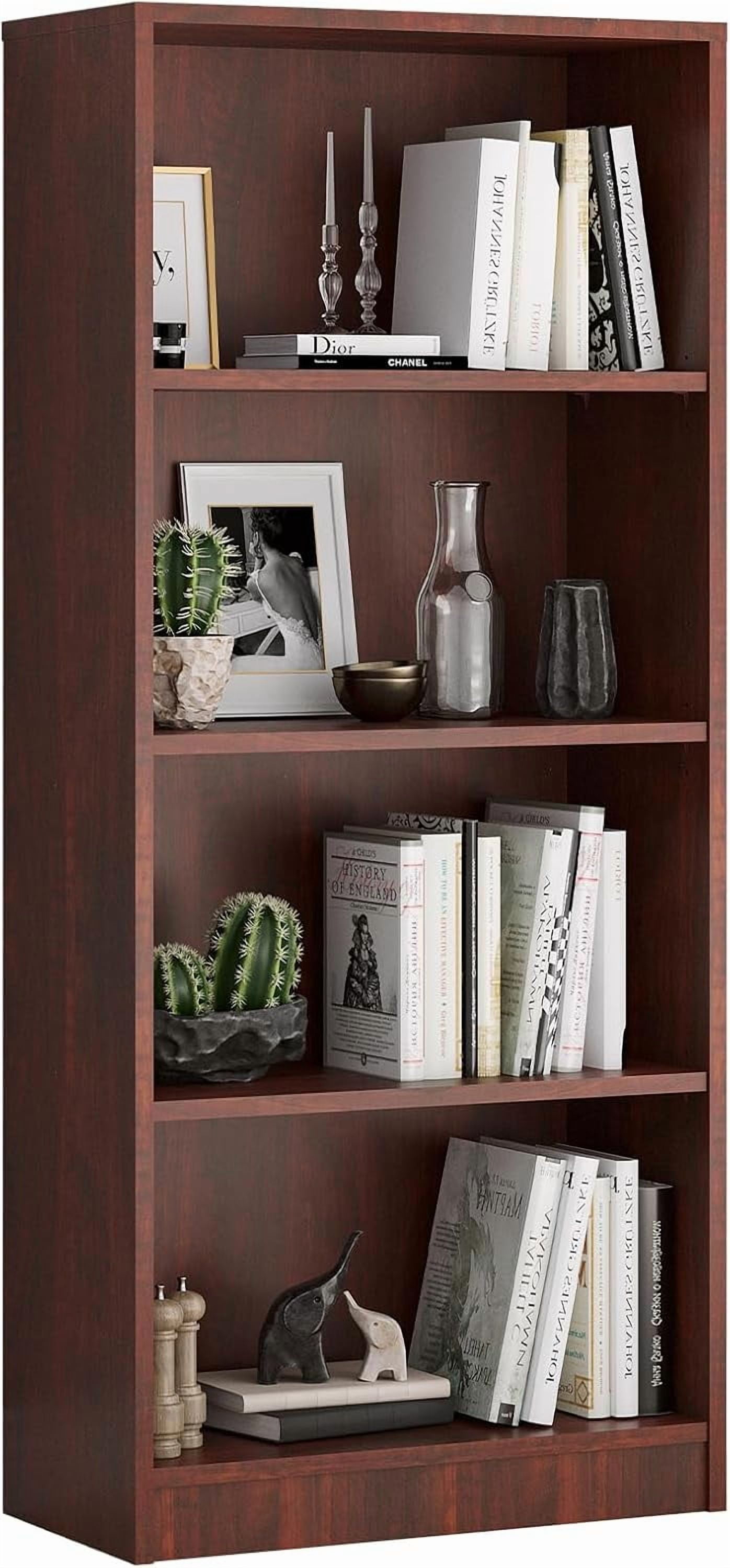 STARY Bookcase Freestanding 4 Shelf Wood Bookshelf Adjustable Shelves ...