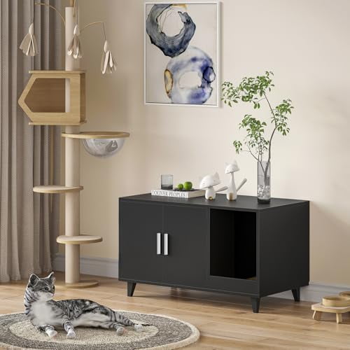 STARY Hidden Cat Litter Box Enclosure Furniture with Scratching Mat ...