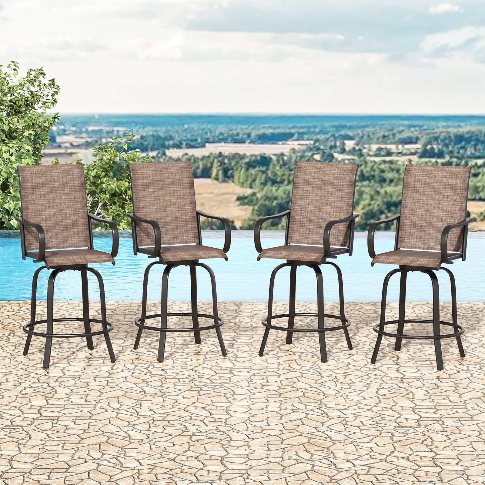 STARY Outdoor Bar Stools Set of 4, Swivel Patio Barstools with Textile ...