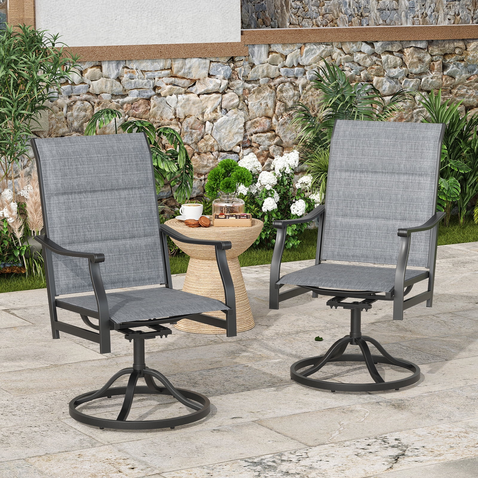 STARY Outdoor Dining Chairs Set of 2, 360°Swivel Patio Dining Chair ...