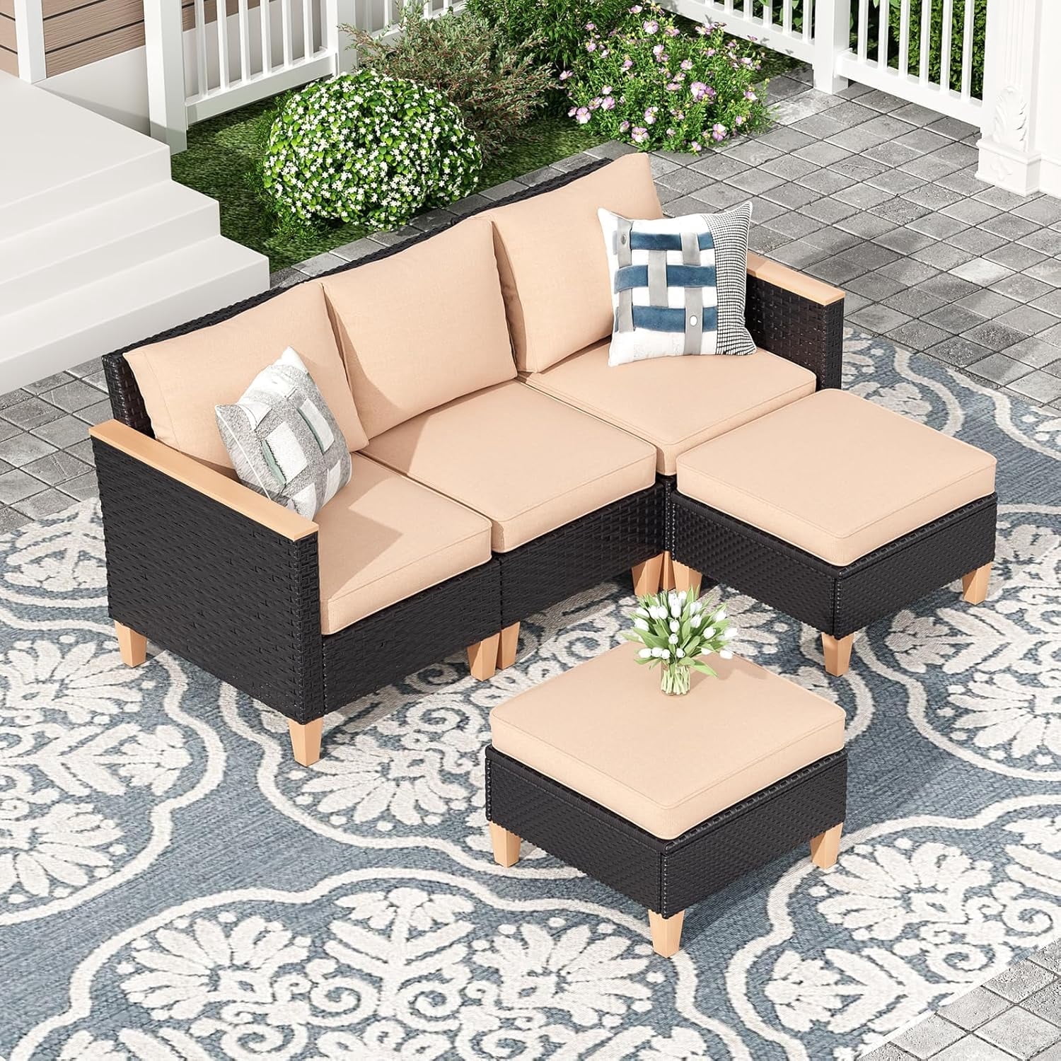 STARY Outdoor Furniture Set, 5 Piece Patio Sectional Furniture Set with ...