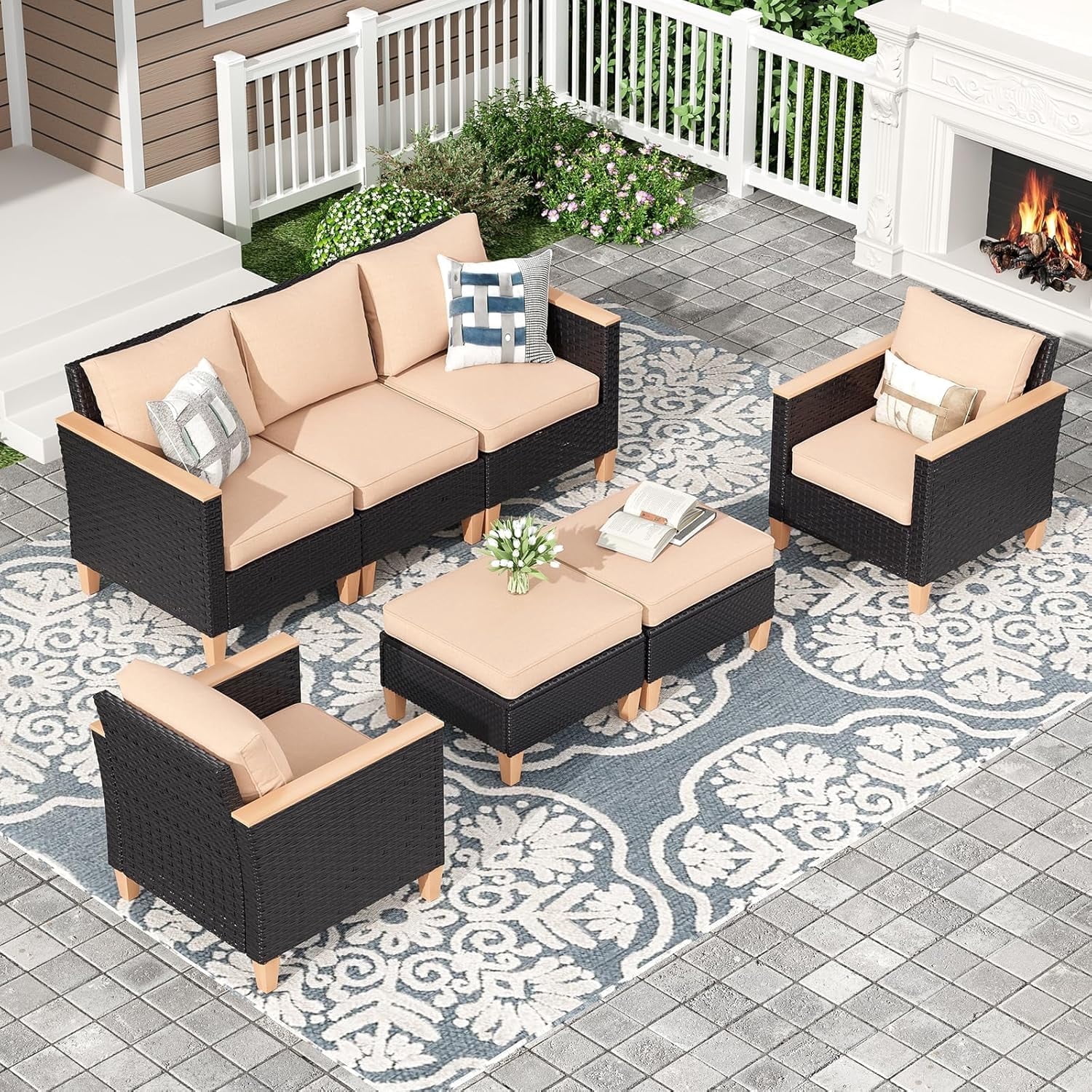 STARY Outdoor Furniture Set, 7 Piece Patio Sectional Furniture Set with ...