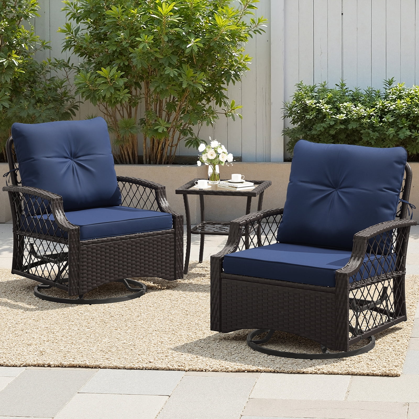 STARY Outdoor Swivel Rocker Chairs with Coffee Table, 3 Pieces Wicker ...