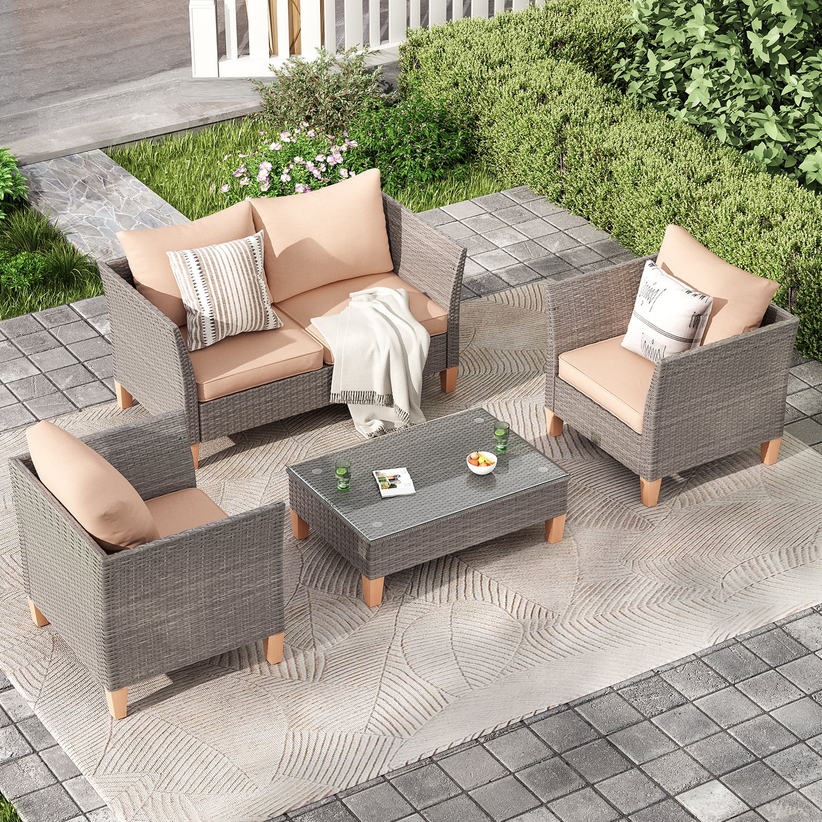 STARY Outdoor Wicker conversation sets, 4 Pieces Patio Furniture Sofa ...