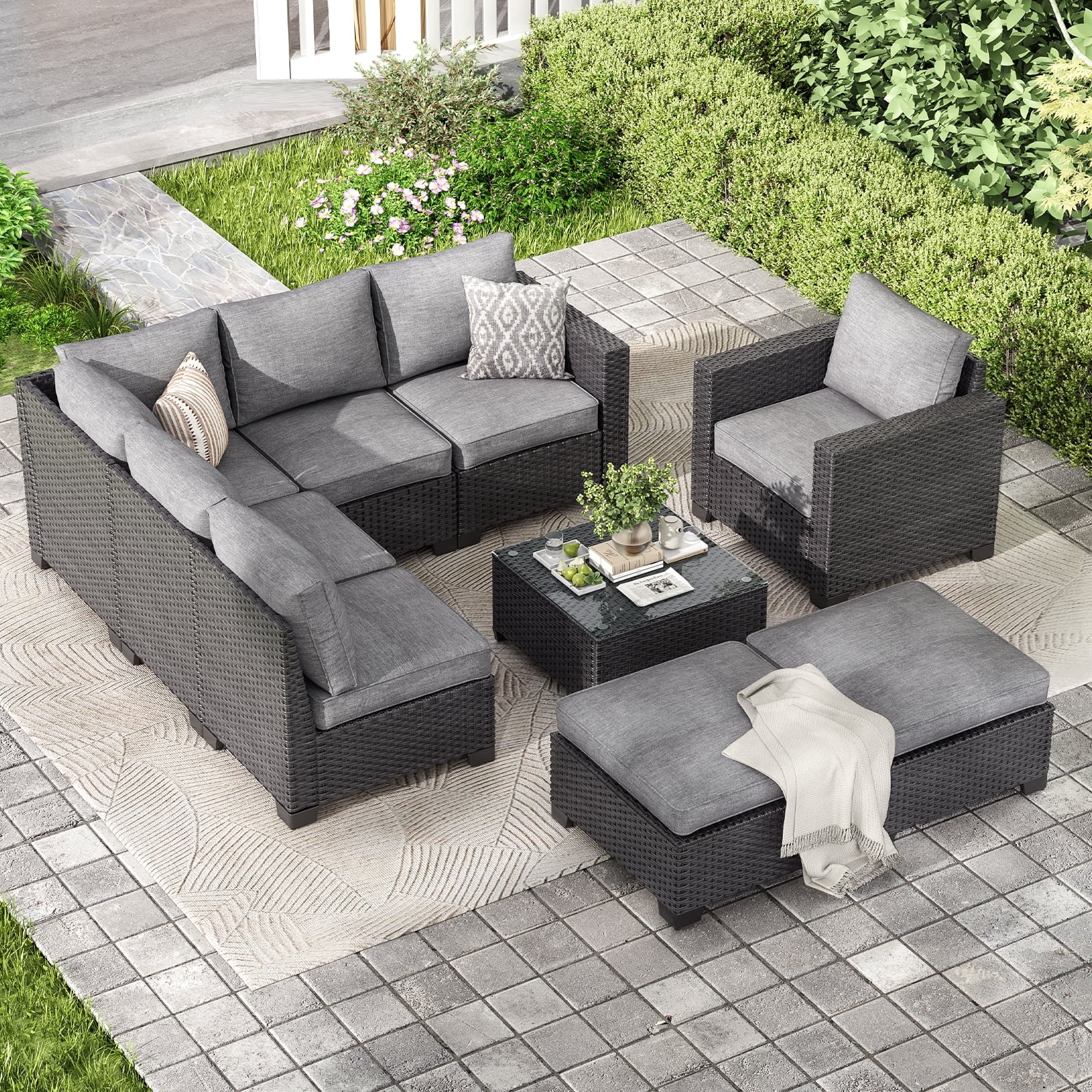 STARY Outdoor Wicker conversation sets, 9 Pieces Patio Furniture Sofa ...