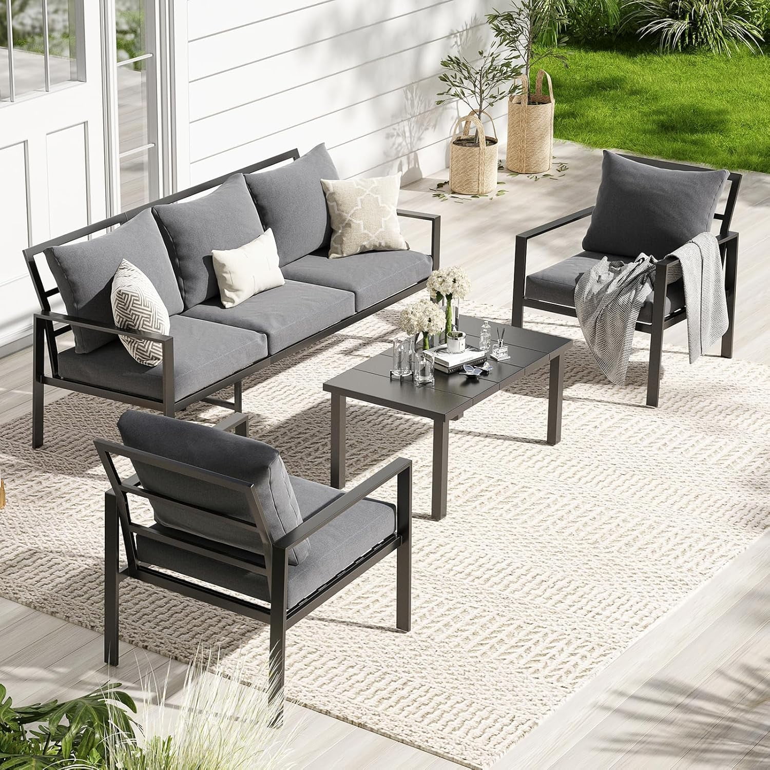 STARY Outdoor conversation sets, 4 Pieces Metal Patio Furniture Set ...