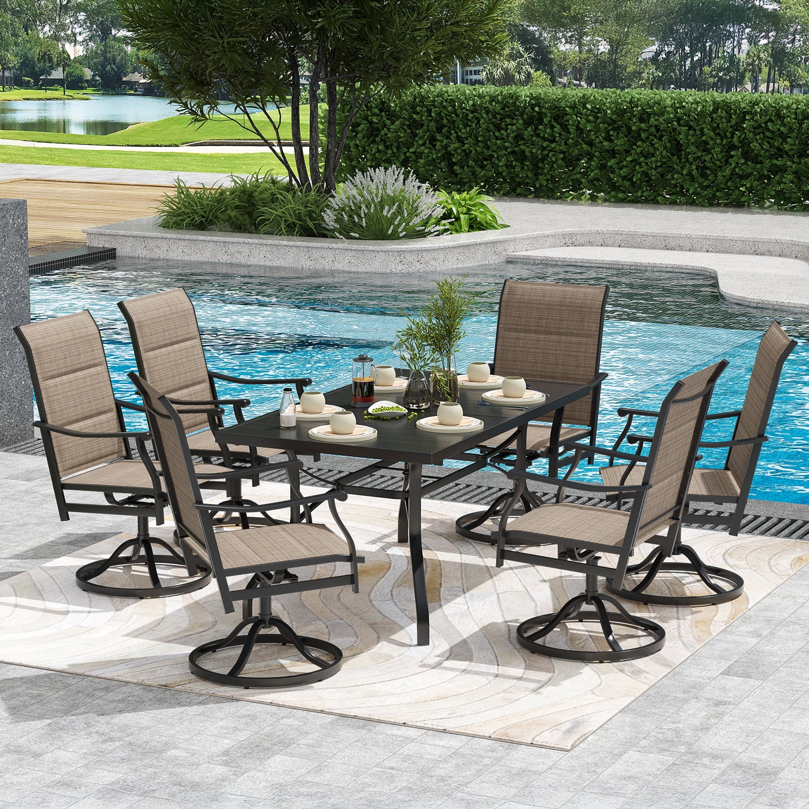STARY Patio Dining Set for 6, 7-Piece Outdoor Dining Table and Chairs ...