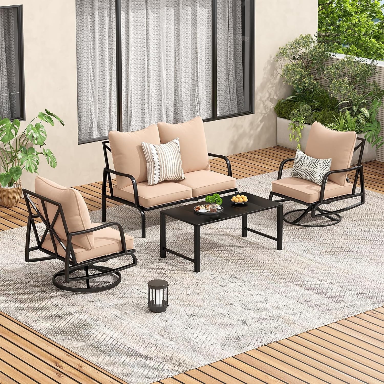 STARY Patio Furniture Set, 4 Piece Outdoor Set with 2 Swivel Chairs ...