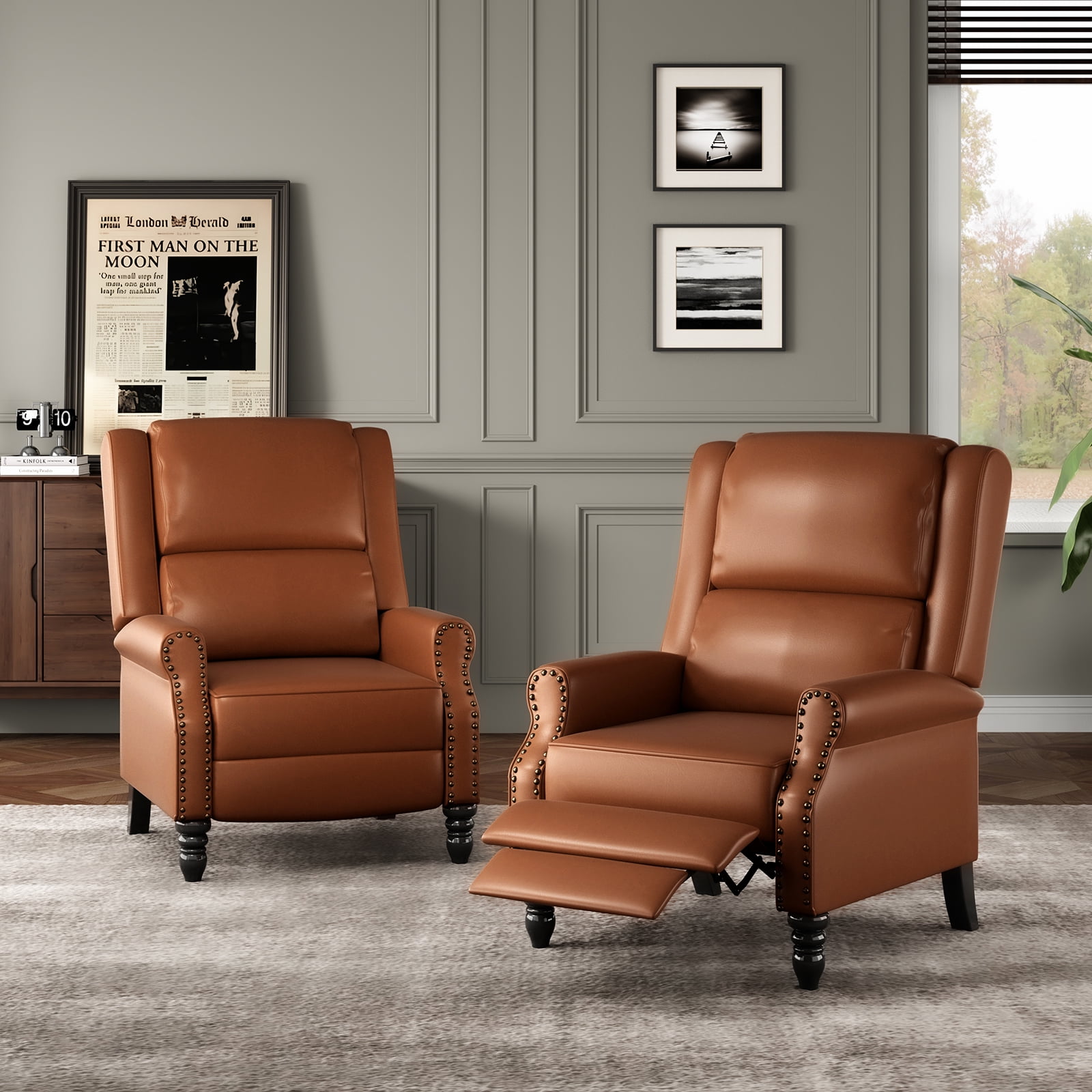 STARY Reclining Chair, Modern Leather Reclining Armchair, Single ...