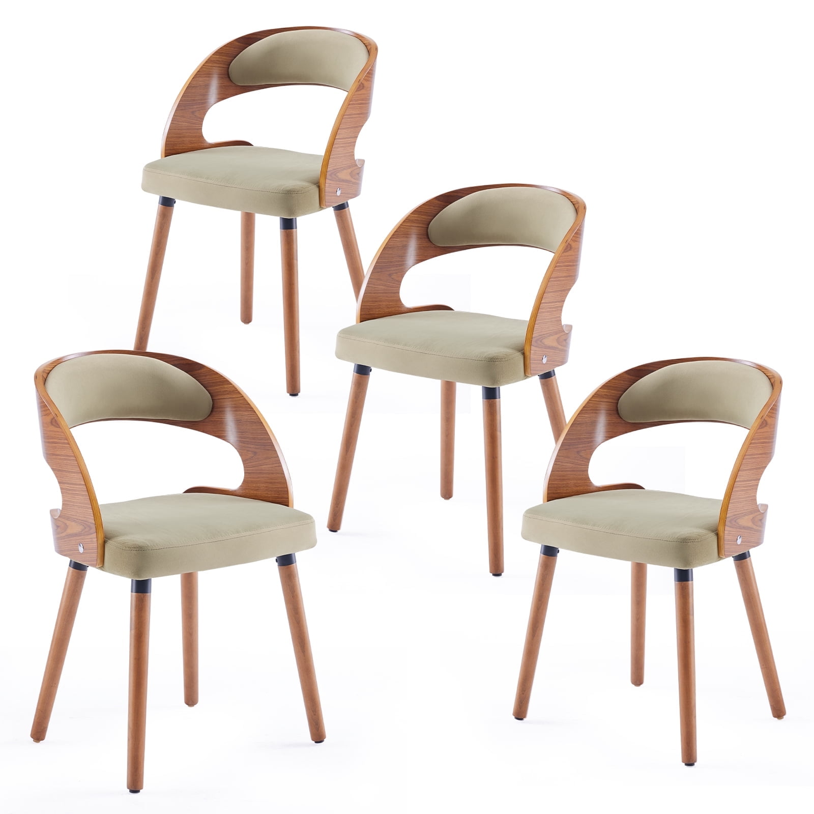 STARY Set of 4 Wood Dining Chairs with Curved Backrest for Kitchen ...