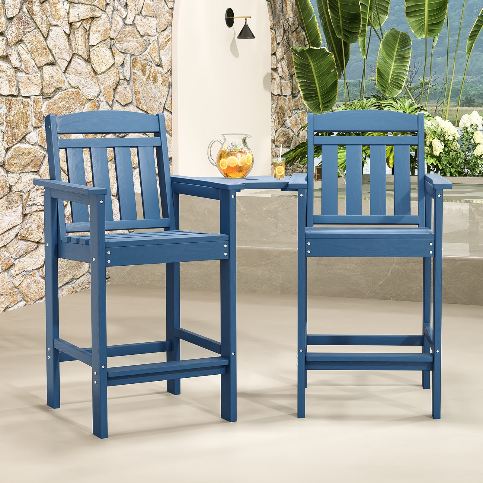 STARY Tall Adirondack Chairs Set of 2, HDPE Adirondack Bar Stools with ...