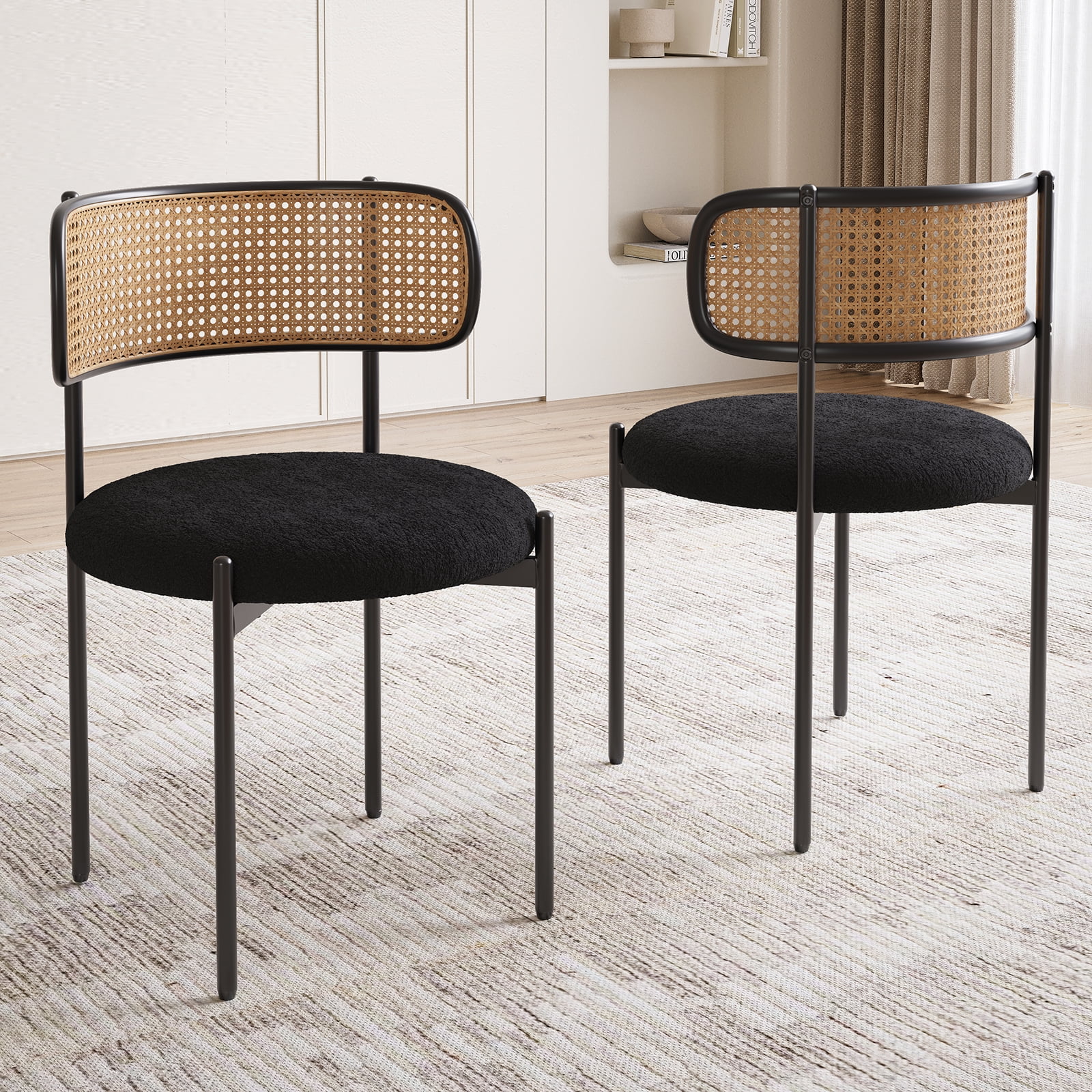STARY Upholstered Dining Chair Set of 2, Rattan Backrest Kitchen Chair ...