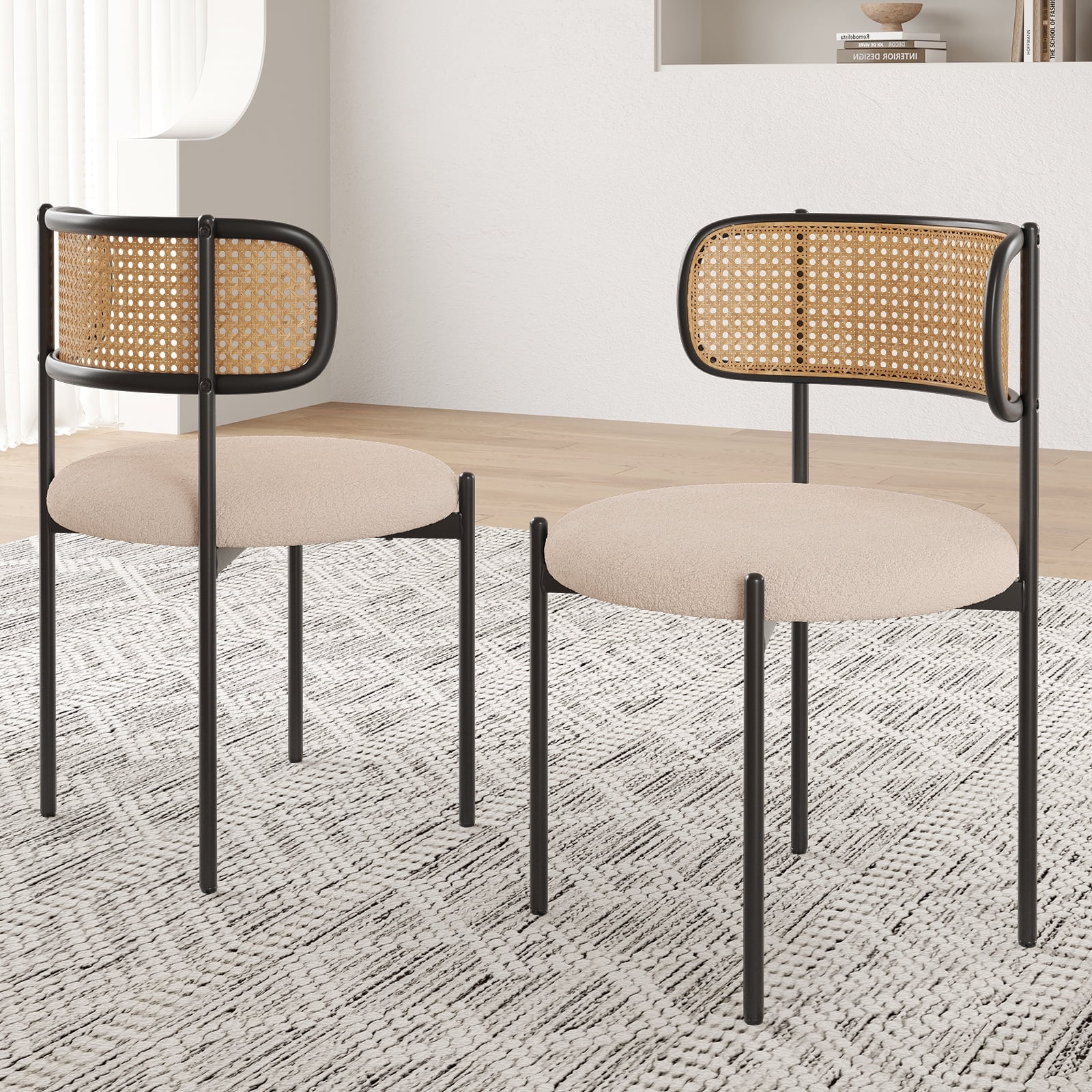 STARY Upholstered Dining Chair Set of 2, Rattan Backrest Kitchen Chair ...