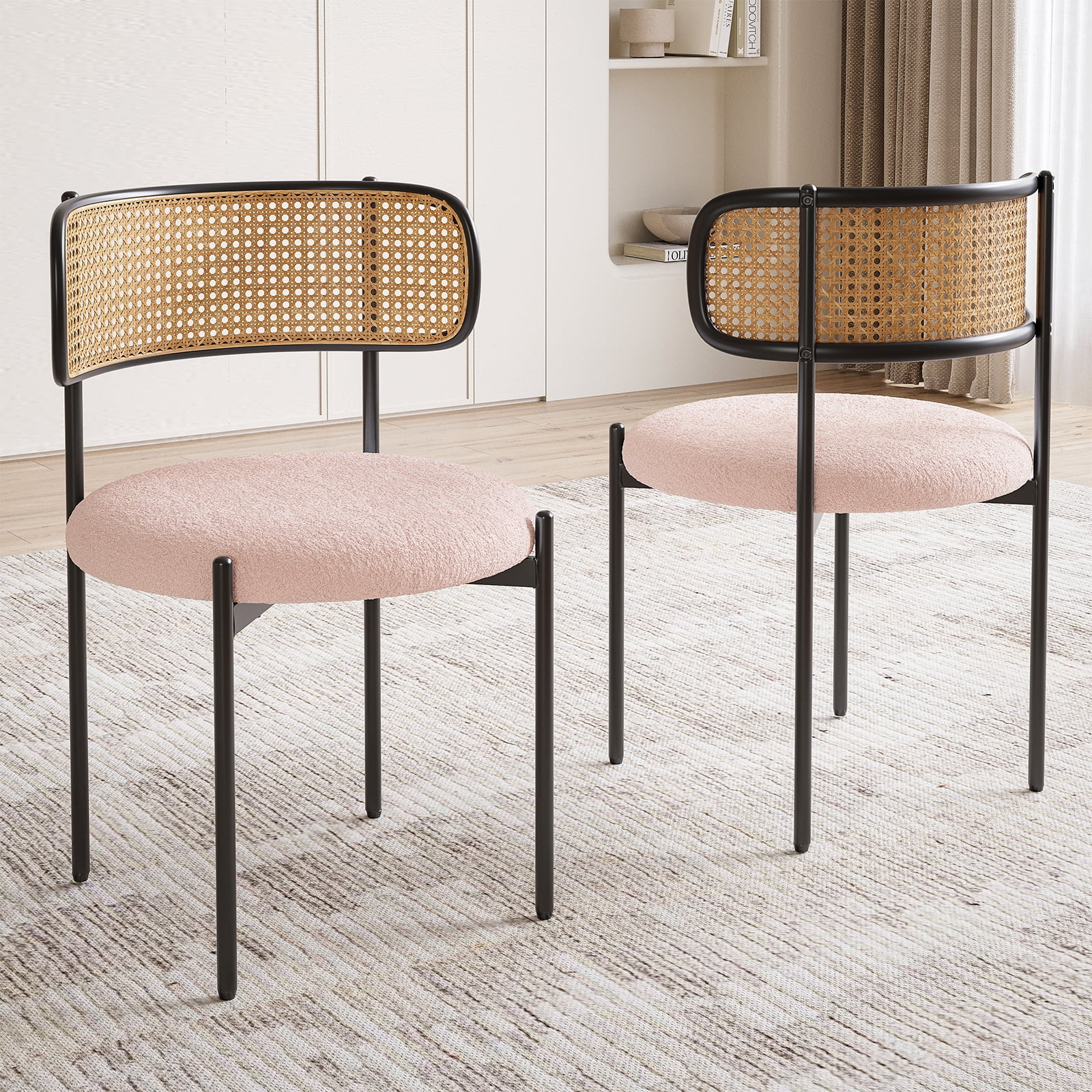 STARY Upholstered Dining Chair Set of 2, Rattan Backrest Kitchen Chair ...