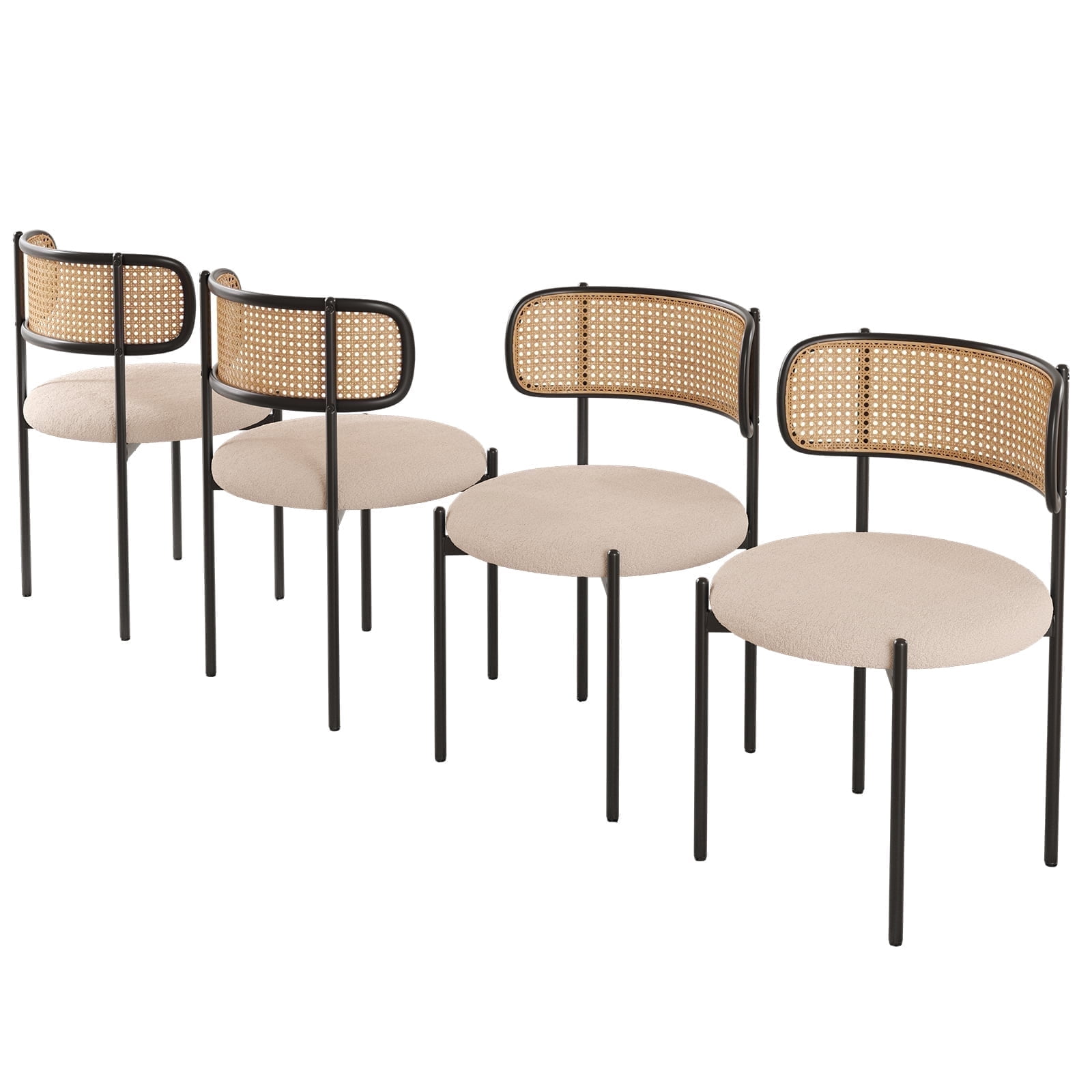 STARY Upholstered Dining Chair Set of 4, Rattan Backrest Kitchen Chair ...