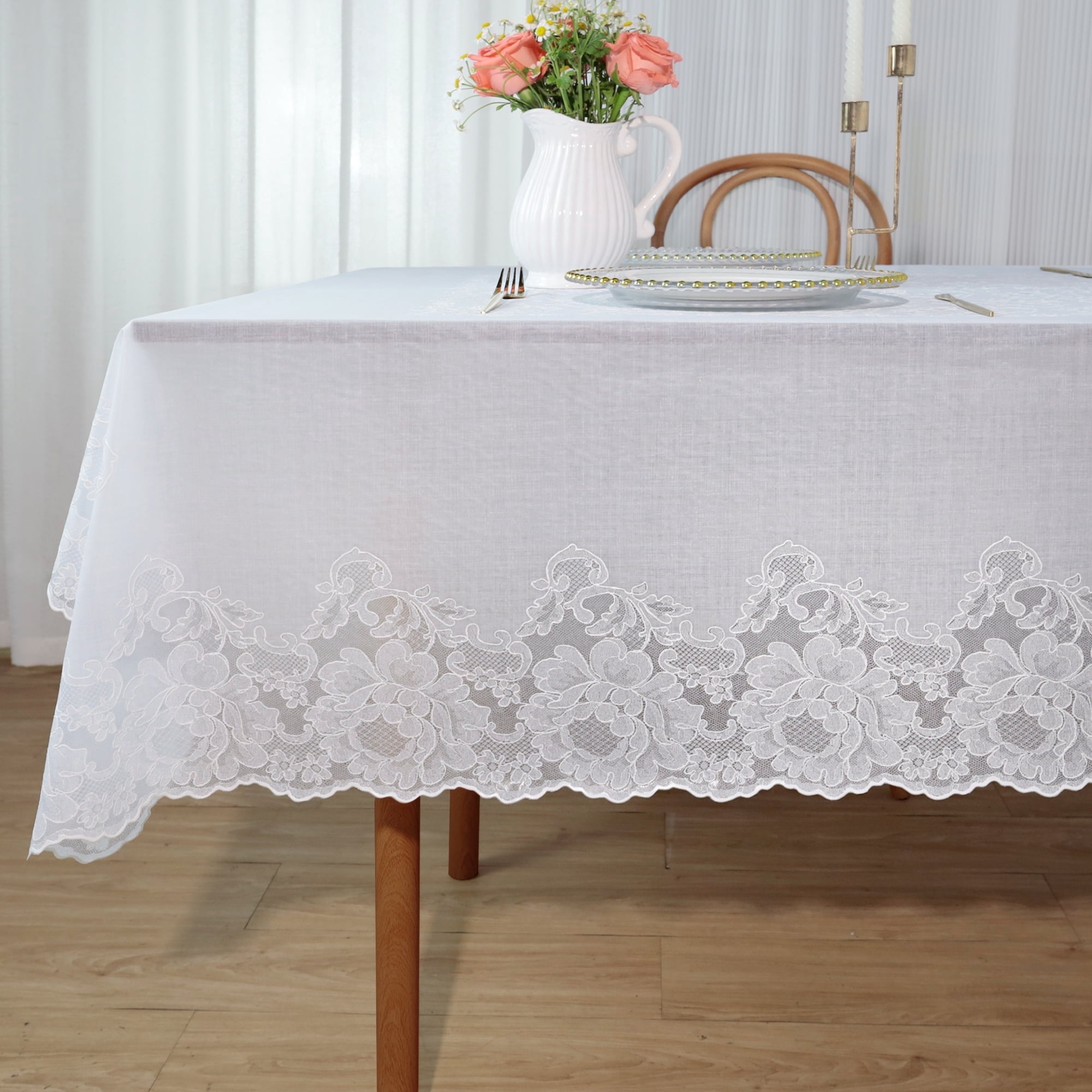 STATINT 52 in. W x 70 in. L Vinyl Tablecloth Vintage Style Lace ...