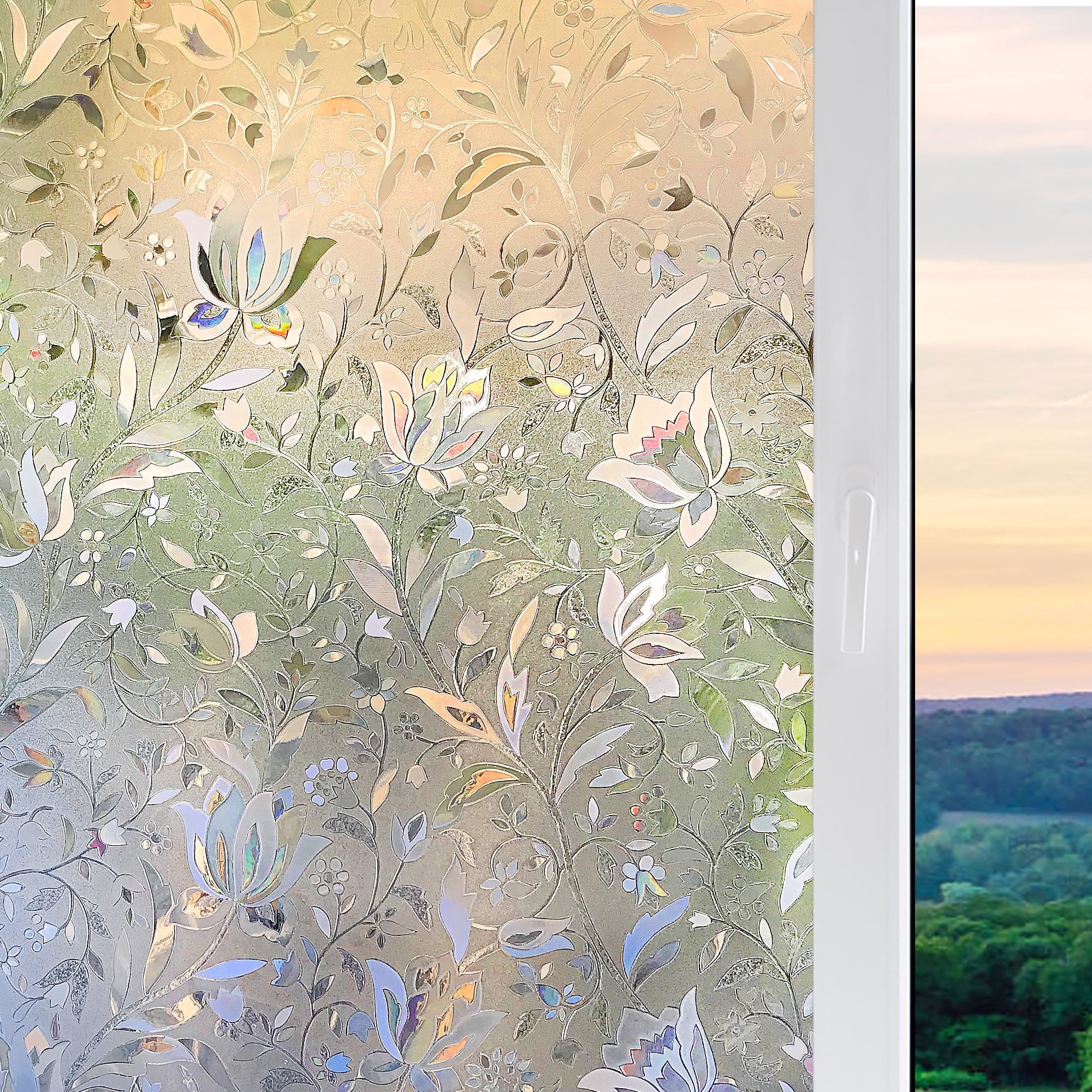 STATINT Decorative Window Film 23.6 in x 78.7 in, 3D Tulip Stained Glass Window Sticker, Static ...