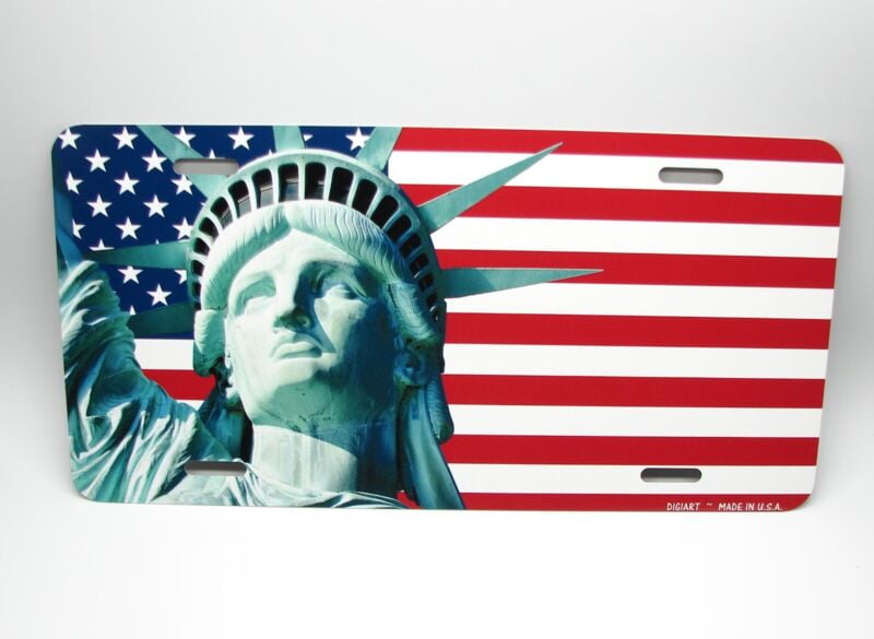 STATUE OF LIBERTY AMERICAN FLAG LADY LIBERTY METAL NOVELTY LICENSE ...