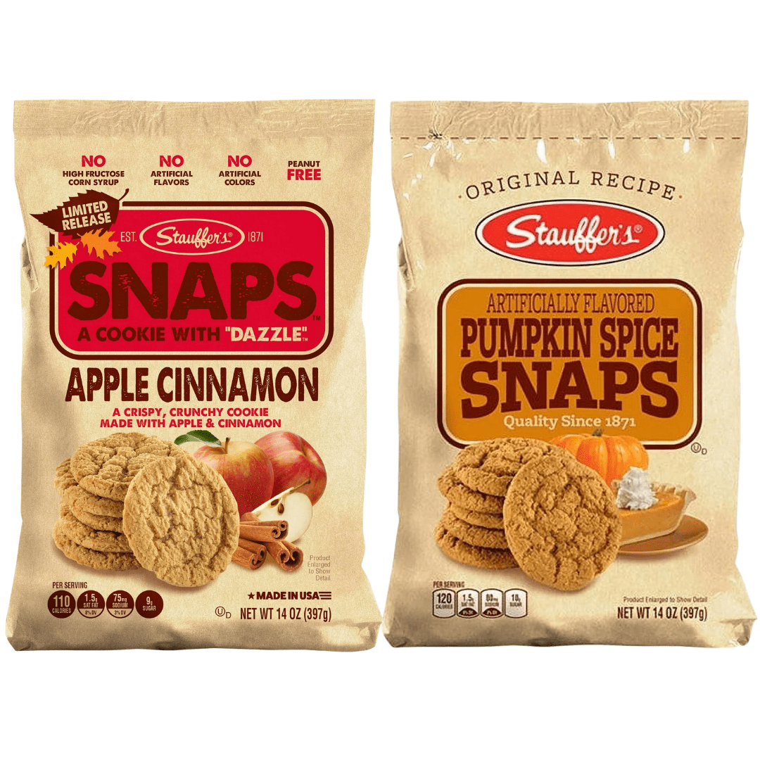 STAUFFERS Apple Cinnamon Cookie Snaps, 14 oz bag & Pumpkin Spice Cookie ...