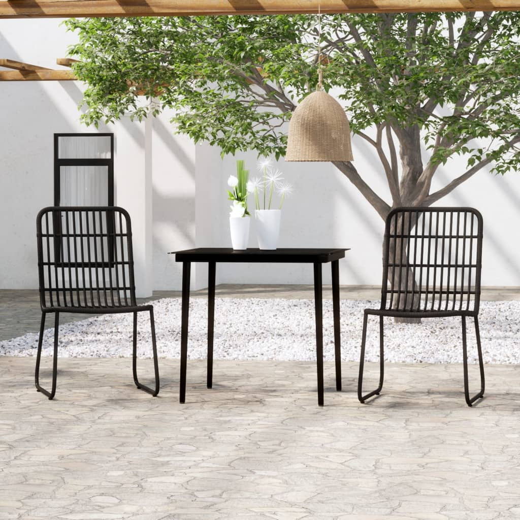 STAWAY 3-Piece Modern Garden Dining Set - Black PE Rattan & Powder ...