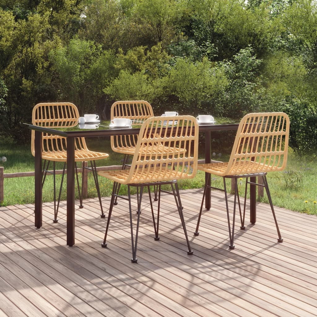 STAWAY 5-Piece Garden Dining Set - Black Steel & Poly Rattan, Tempered ...