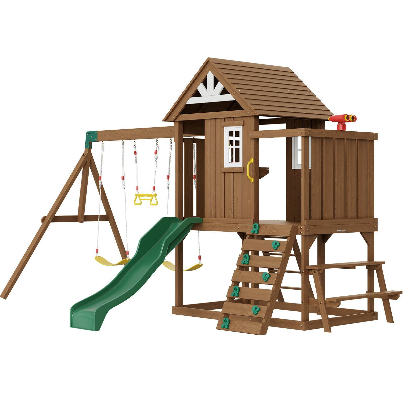 STAWAY 9 in 1 Wooden Swing Set - Outdoor Playground with Slide, Swings ...