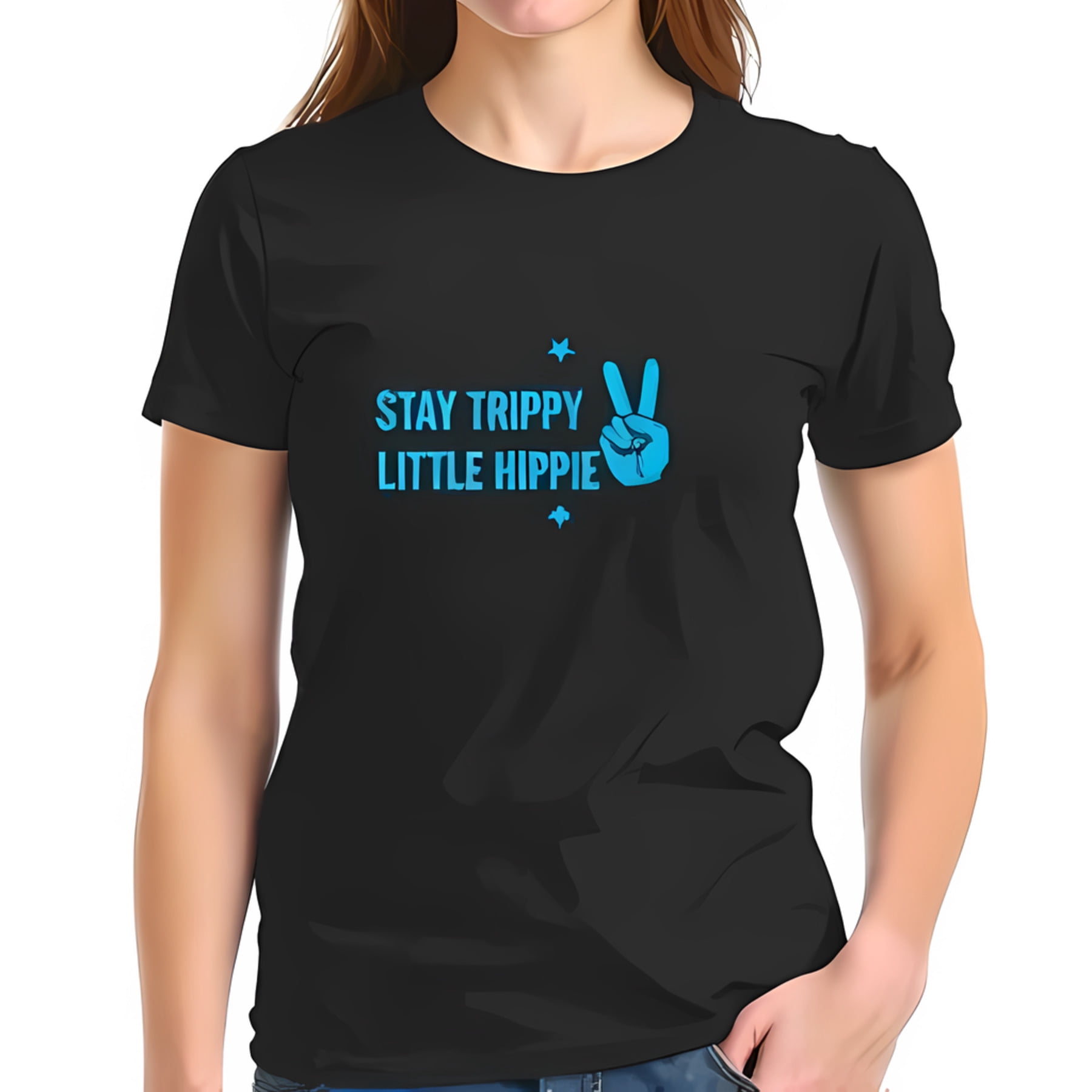 STAY TRIPPY LITTLE HIPPIE Cotton Short Sleeve T-Shirt with Peace Sign ...