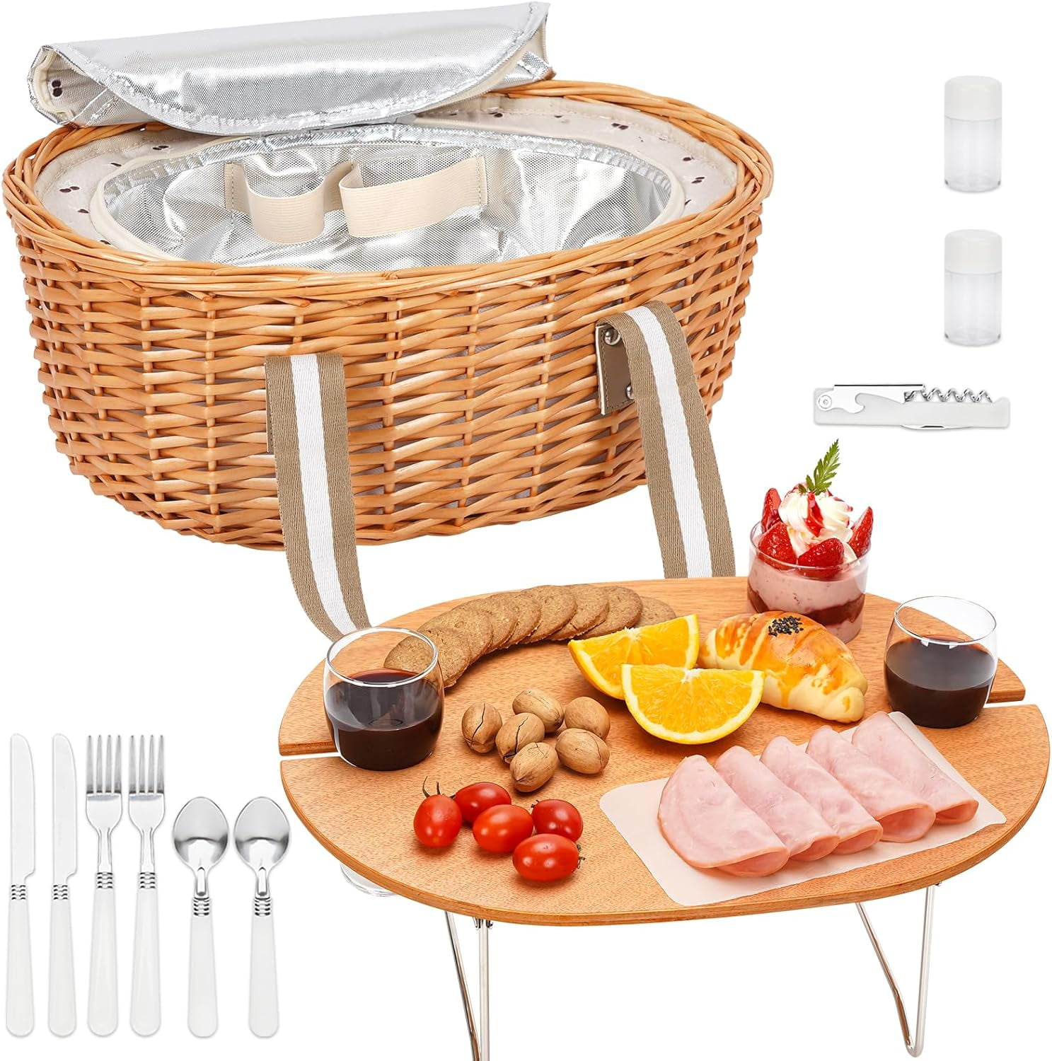 STBoo Picnic Basket for 2 - Wicker Picnic Set with Wine Table | Willow ...