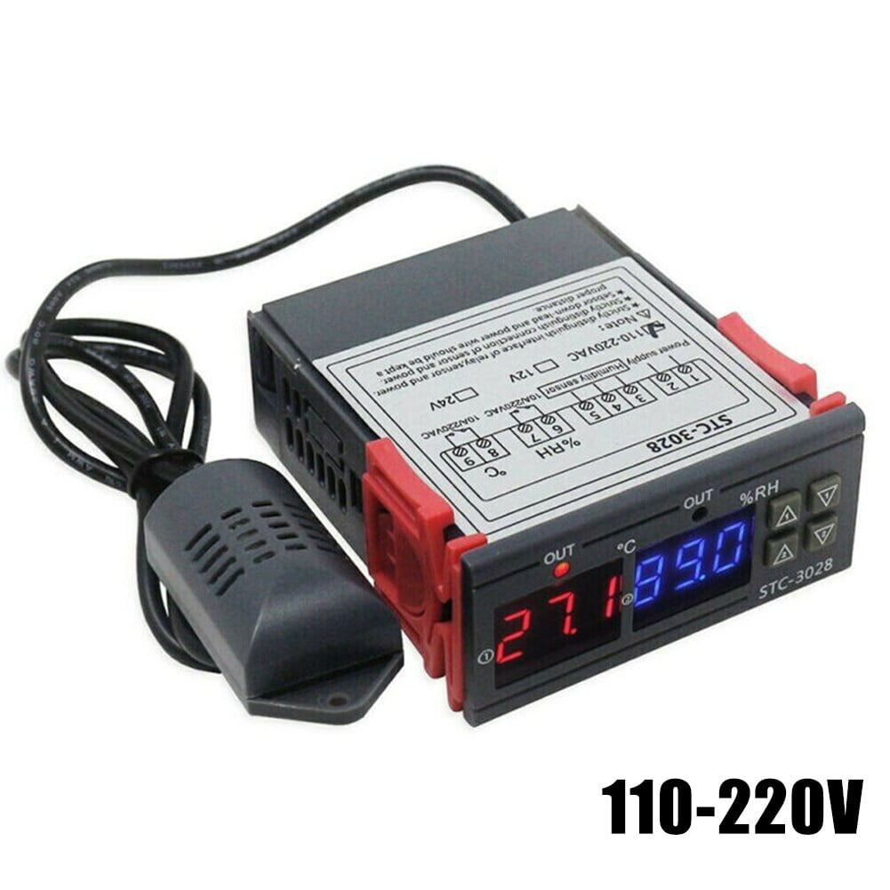 STC-3028 Digital Dual Temperature Controller Thermostat 12V/24V/110-220V Wide Range Power Supply ...