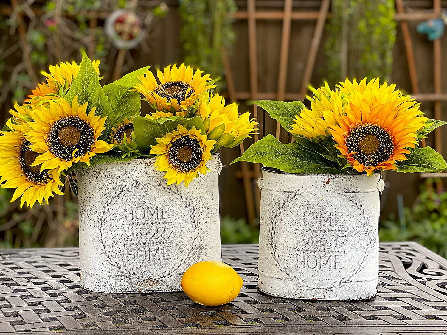 STC World S/2 Metal Rustic White Buckets / Home Sweet Home / Decorative ...