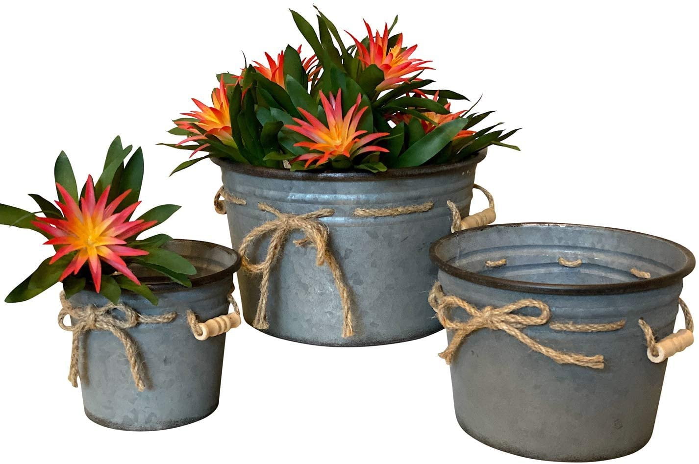 STC World S/3 Metal Galvanized Buckets Containers Decorative Distressed ...