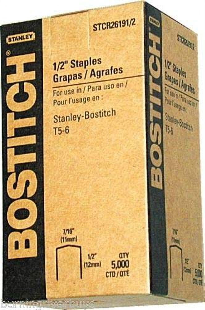 STCR2619 1/2", 12mm, BOSTITCH PowerCrown Staples 5,000 per Box CASE of ...