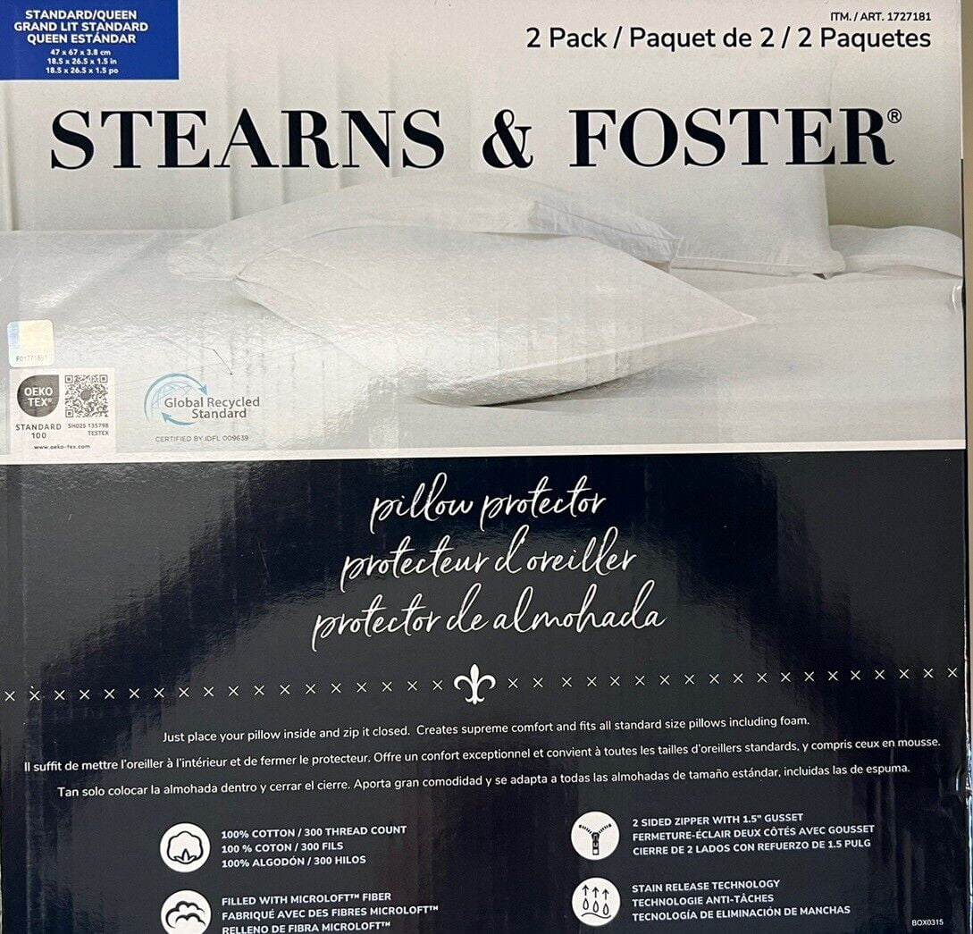 STEARNS & FOSTER Pillow Protector 2 Pack Standard / Queen Size ...
