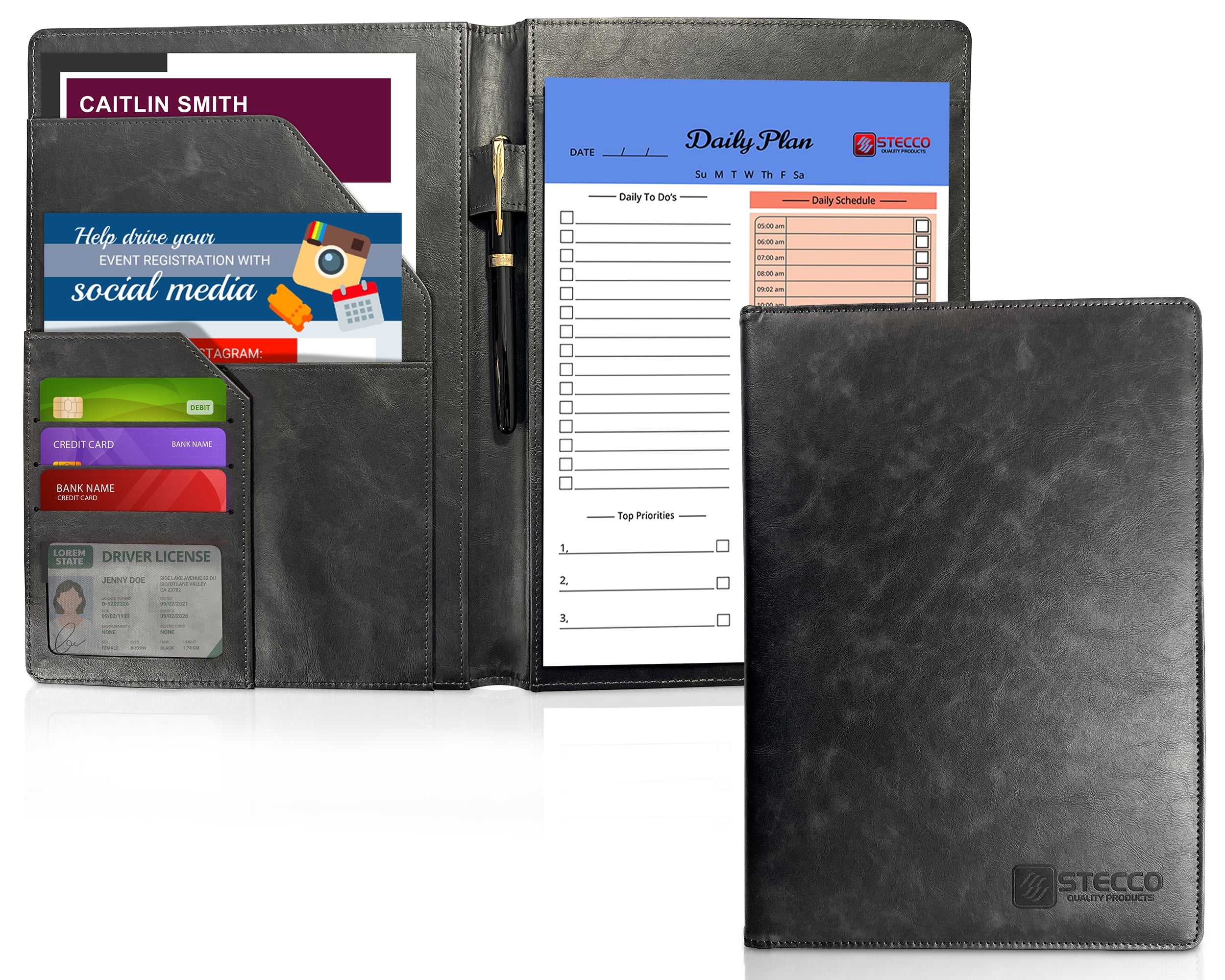 STECCO - Black Leather Padfolio with Work Pad - Walmart.com