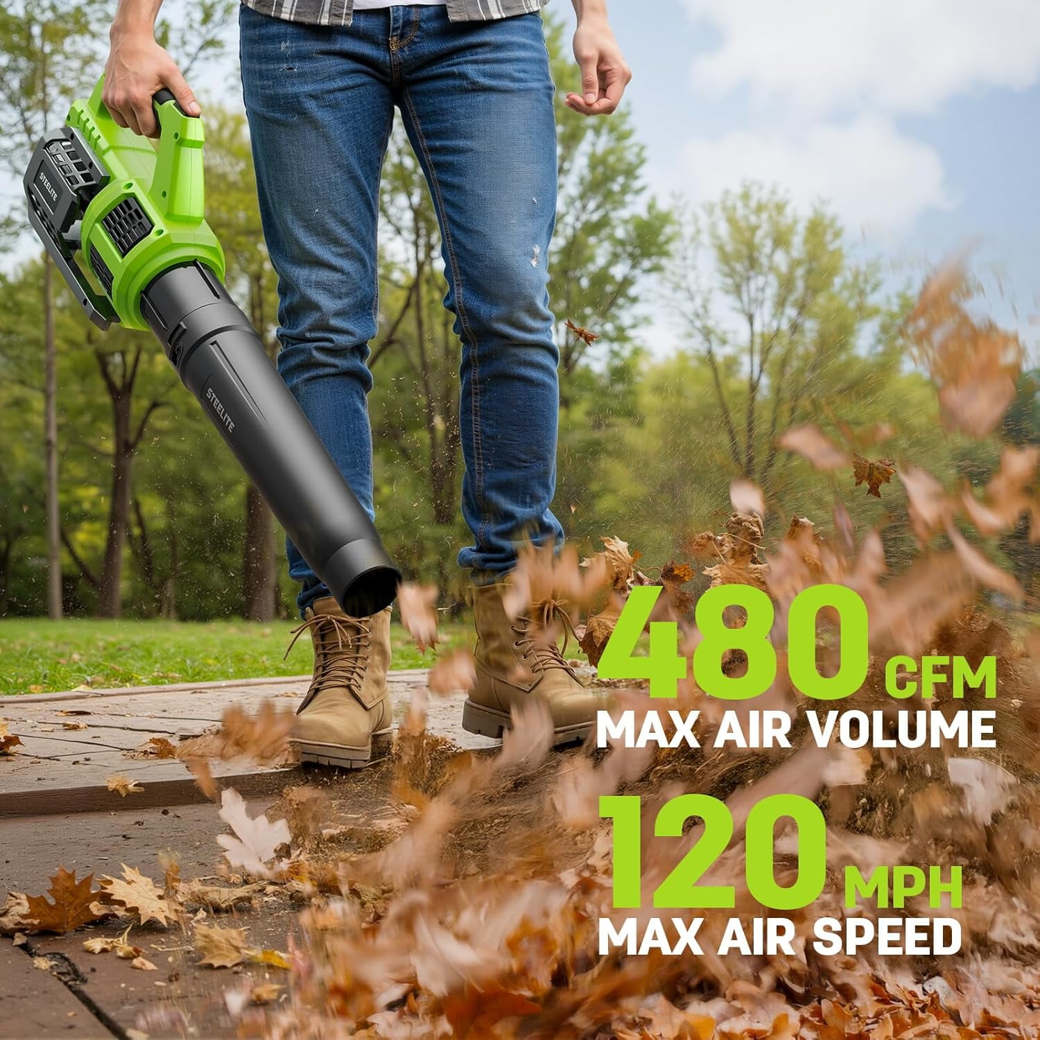 STEELITE Leaf Blower 21V, Electric Leaf Blower Cordless with 2 x 4.0Ah ...