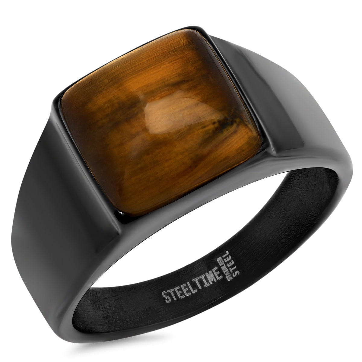STEELTIME Men's Eye of The Tiger Black Square Ring Fashion-Forward Bold ...