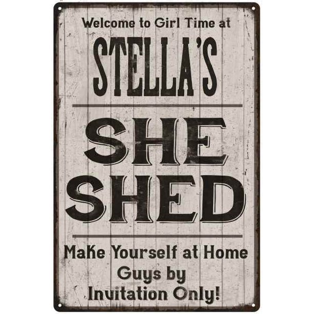 STELLA'S She Shed Sign Lady Cave Gift 12 x 18 Matte Finish Metal ...