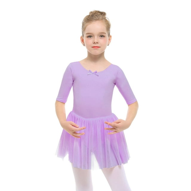 STELLE Elbow-Length Ballet Leotard Cute Tutu Dance Dress for Girls,Purple,7-8 Years - Walmart.com