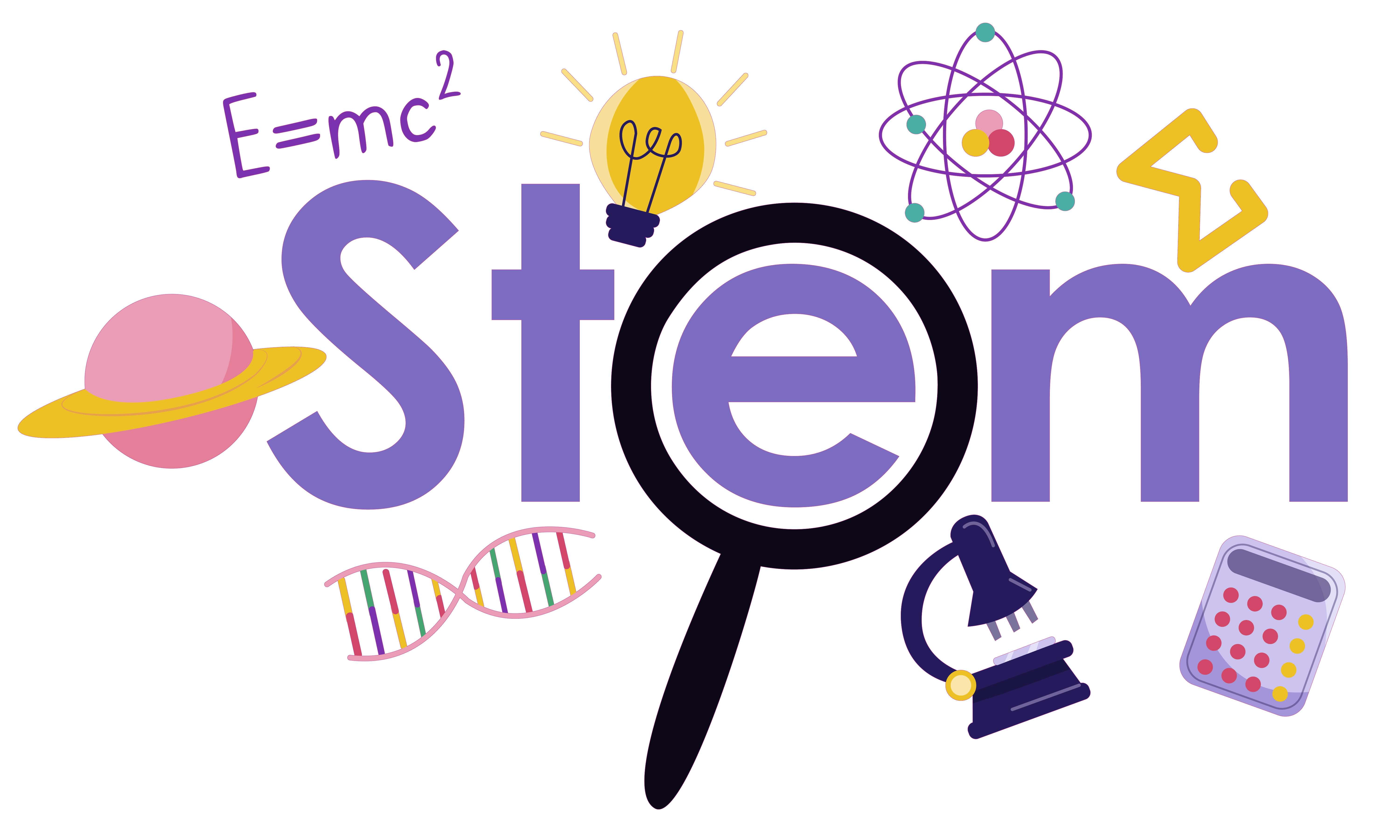STEM Banner Art with Magnifying Glass, Calculator, Light Bulb, Planet ...