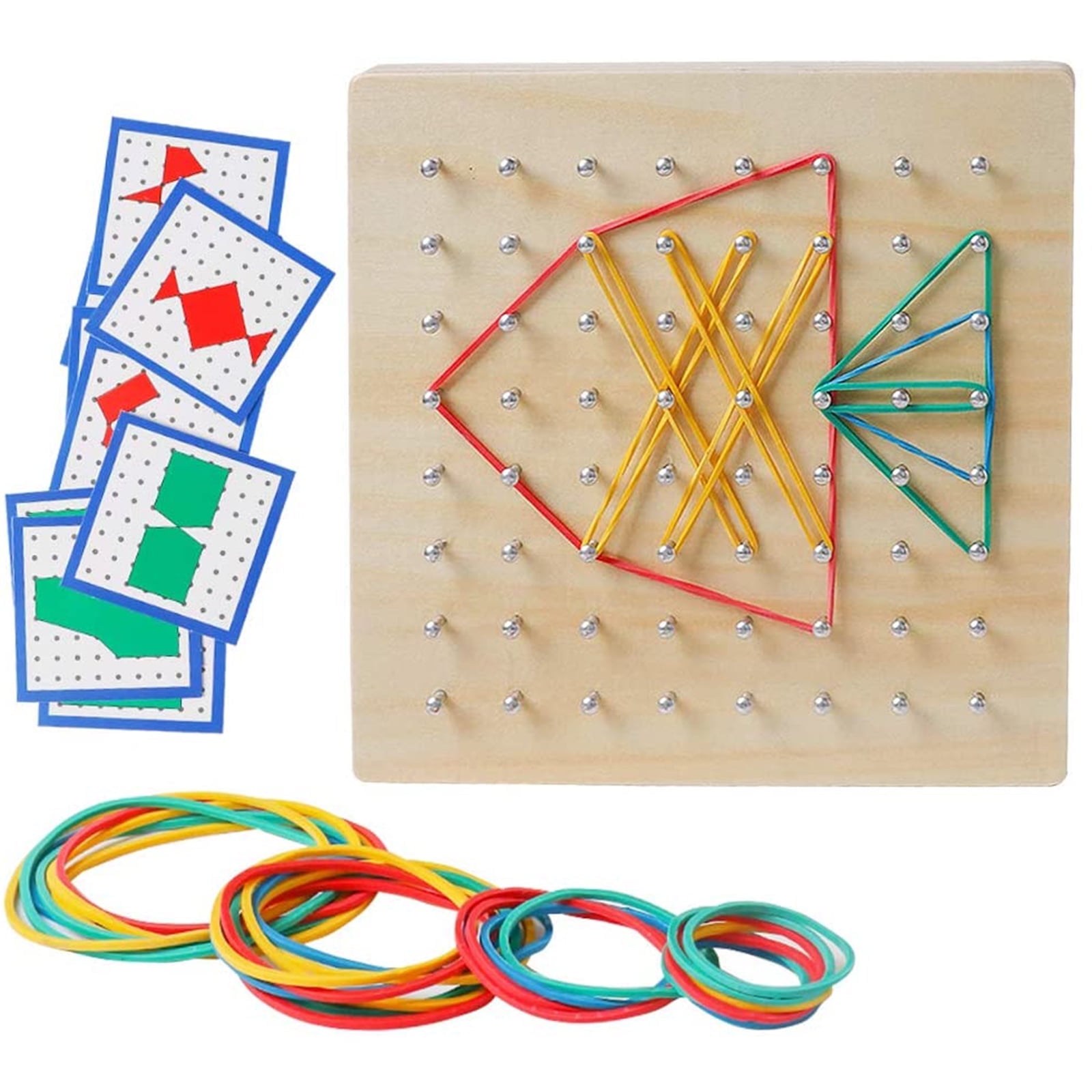 QISHI STEM Wooden Geoboard Educational Toy, 8x8 Math Blocks with ...