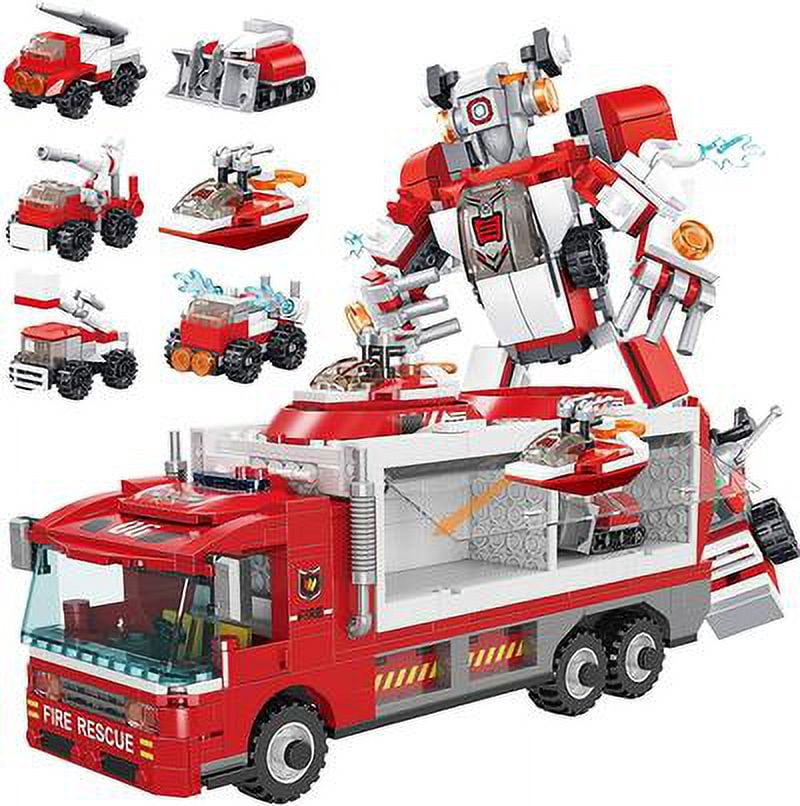 STEM Building Toys for Kids, 6-in-1 Fire Car Carrier Truck - Walmart.com