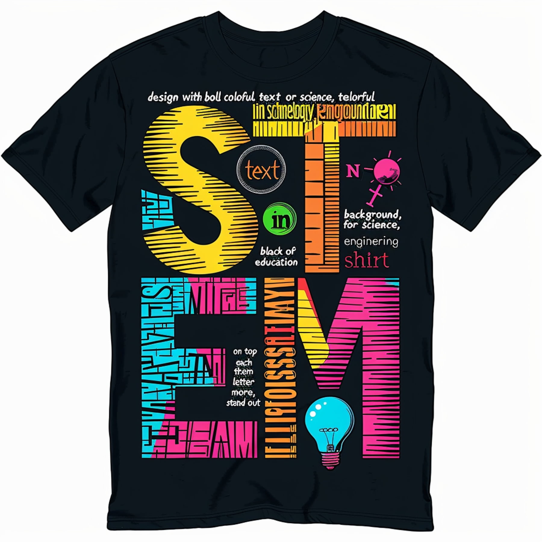 STEM Education Logo Design TShirt Bold Colorful Text with Light Bulb ...