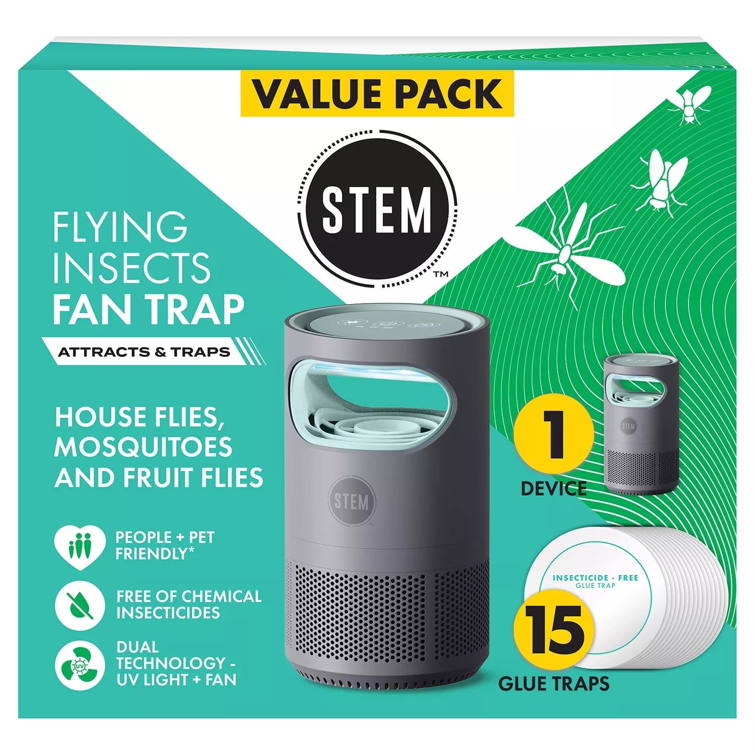 STEM Flying Insect Fan Trap, Dual Attraction UV Light and Quiet Fan ...