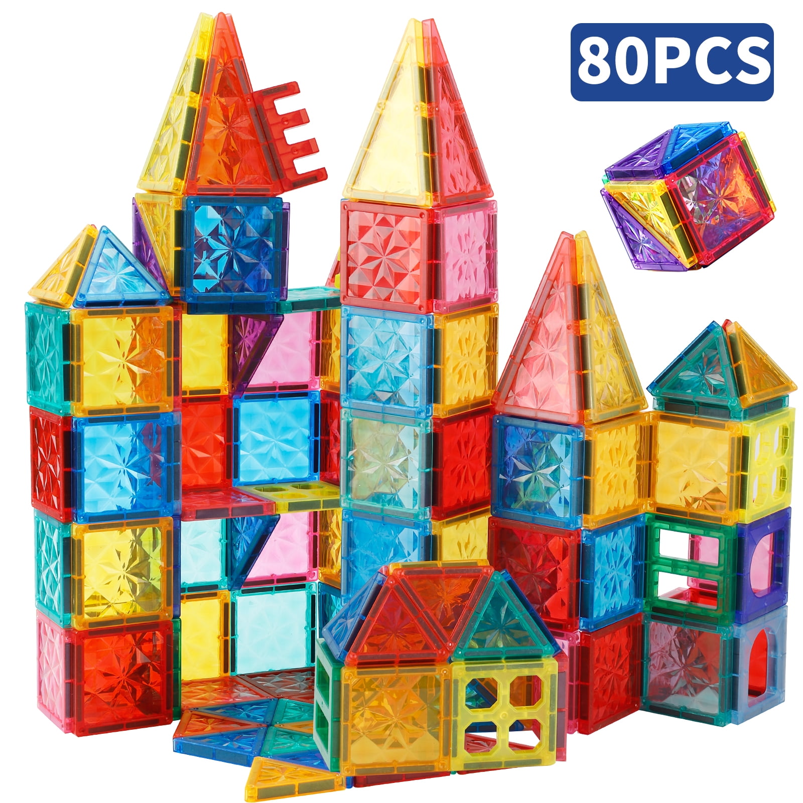 STEM Play Construction Magnetic Tiles 66 Piece Set, 3D Blocks for Boys ...