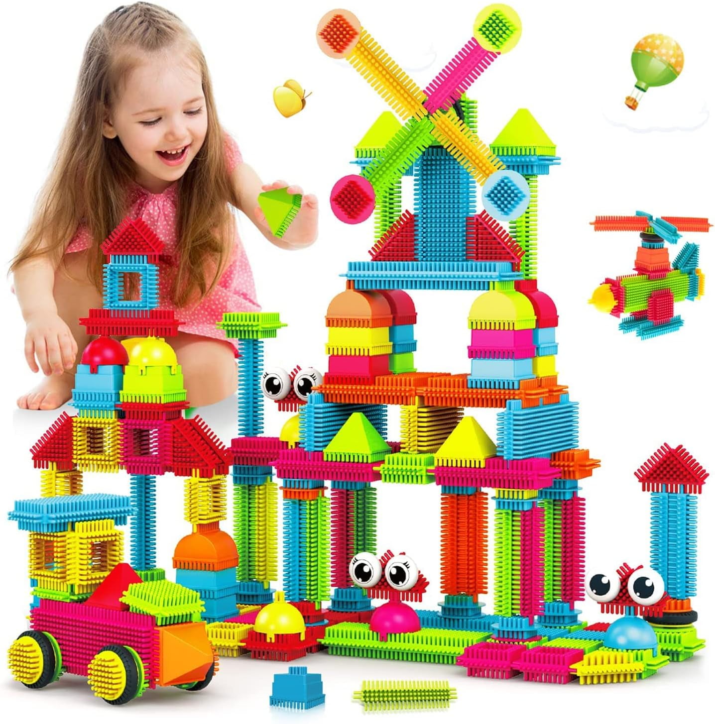 STEM & STEAM Building Toy Set - 244-Piece Bristle Shape 3D Tiles for ...