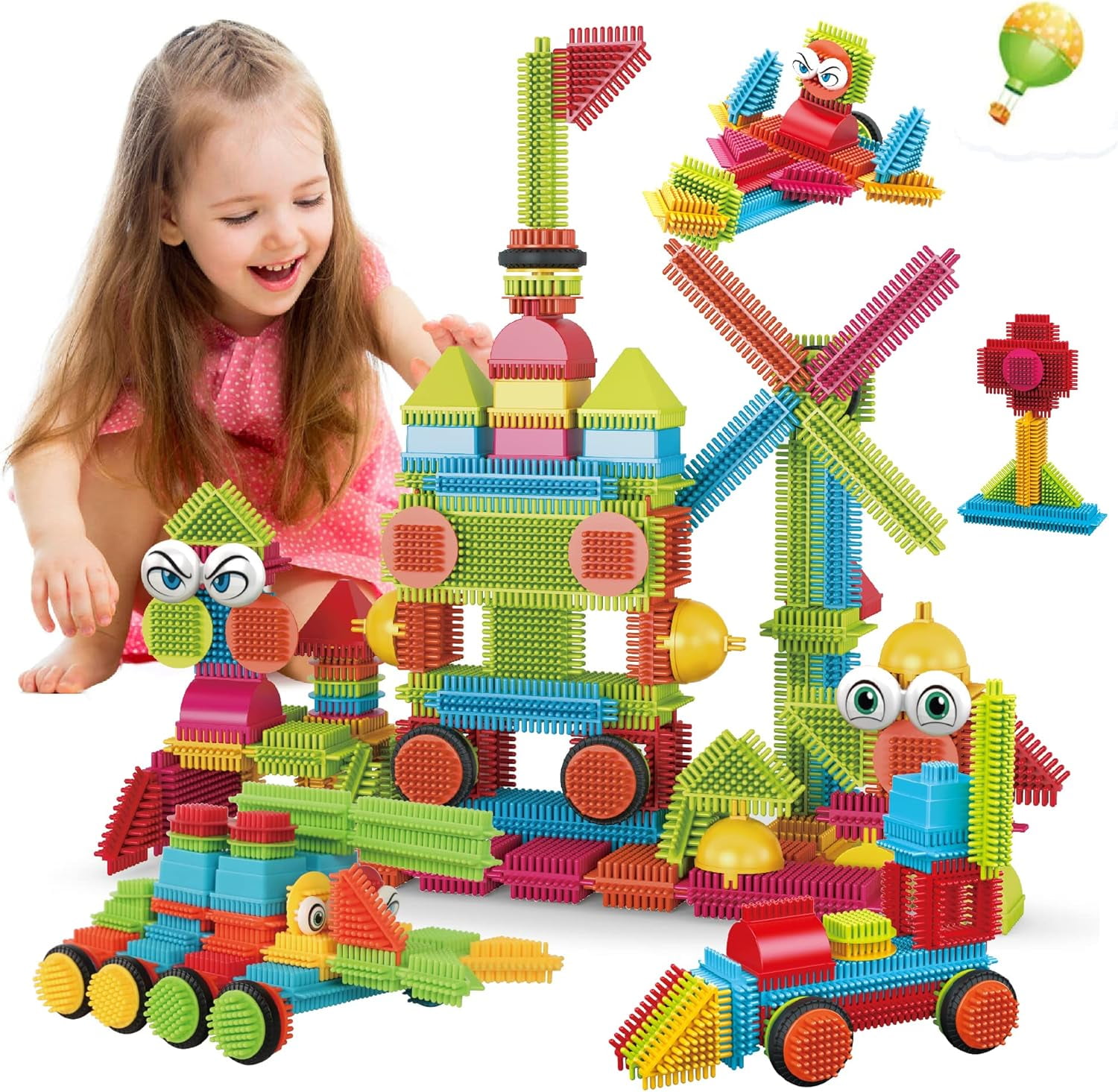 STEM & STEAM Building Toy Set - 244-Piece Bristle Shape 3D Tiles for ...