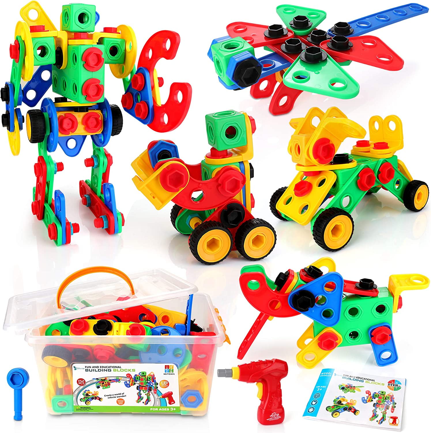 STEM Toy Building Kit for Kids, 152 PCS Blocks Set with Screwdriver ...
