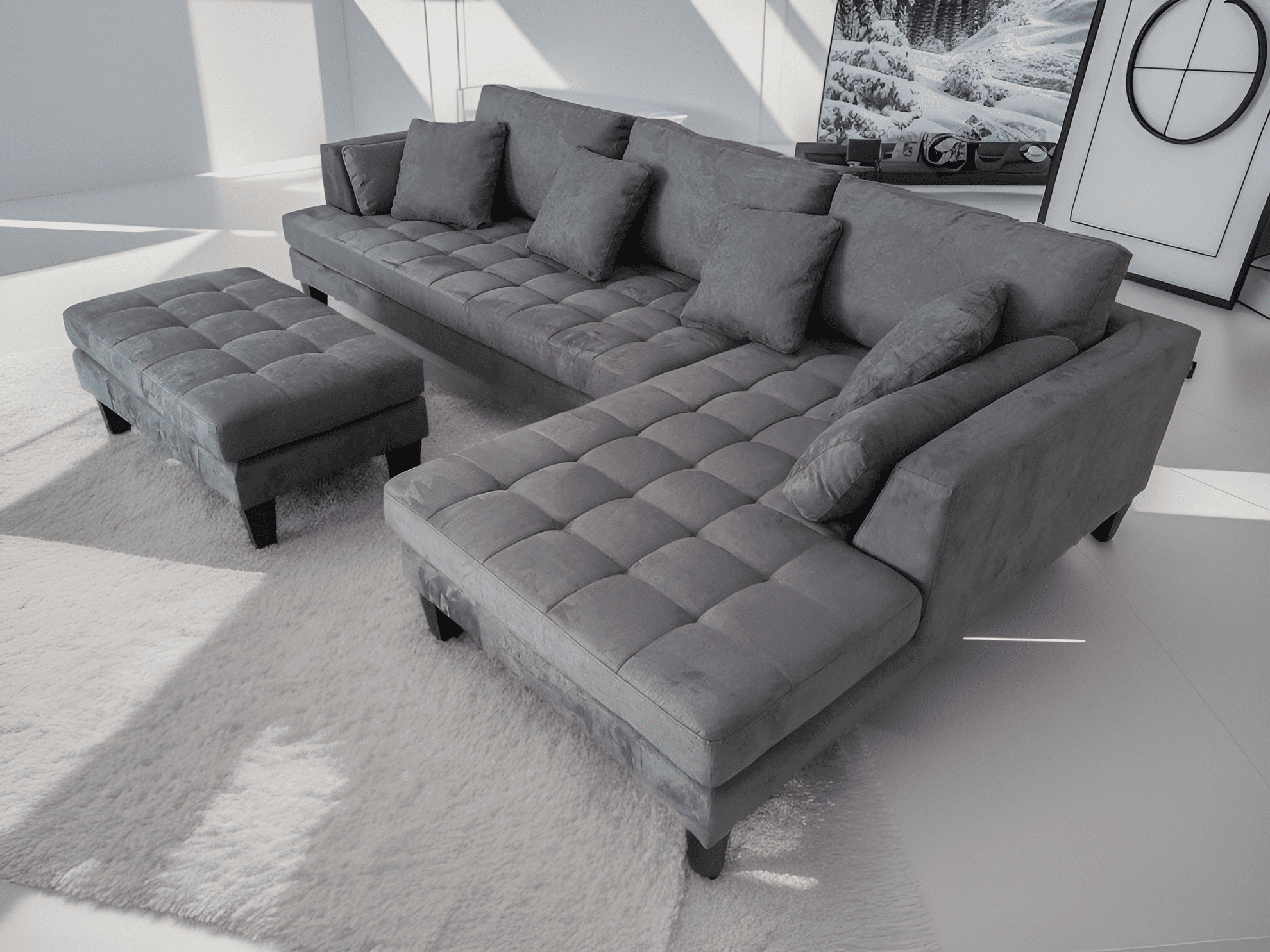 STENDMAR 3PC CONTEMPORARY DARK GREY MICROFIBER FABRIC SECTIONAL COUCH ...